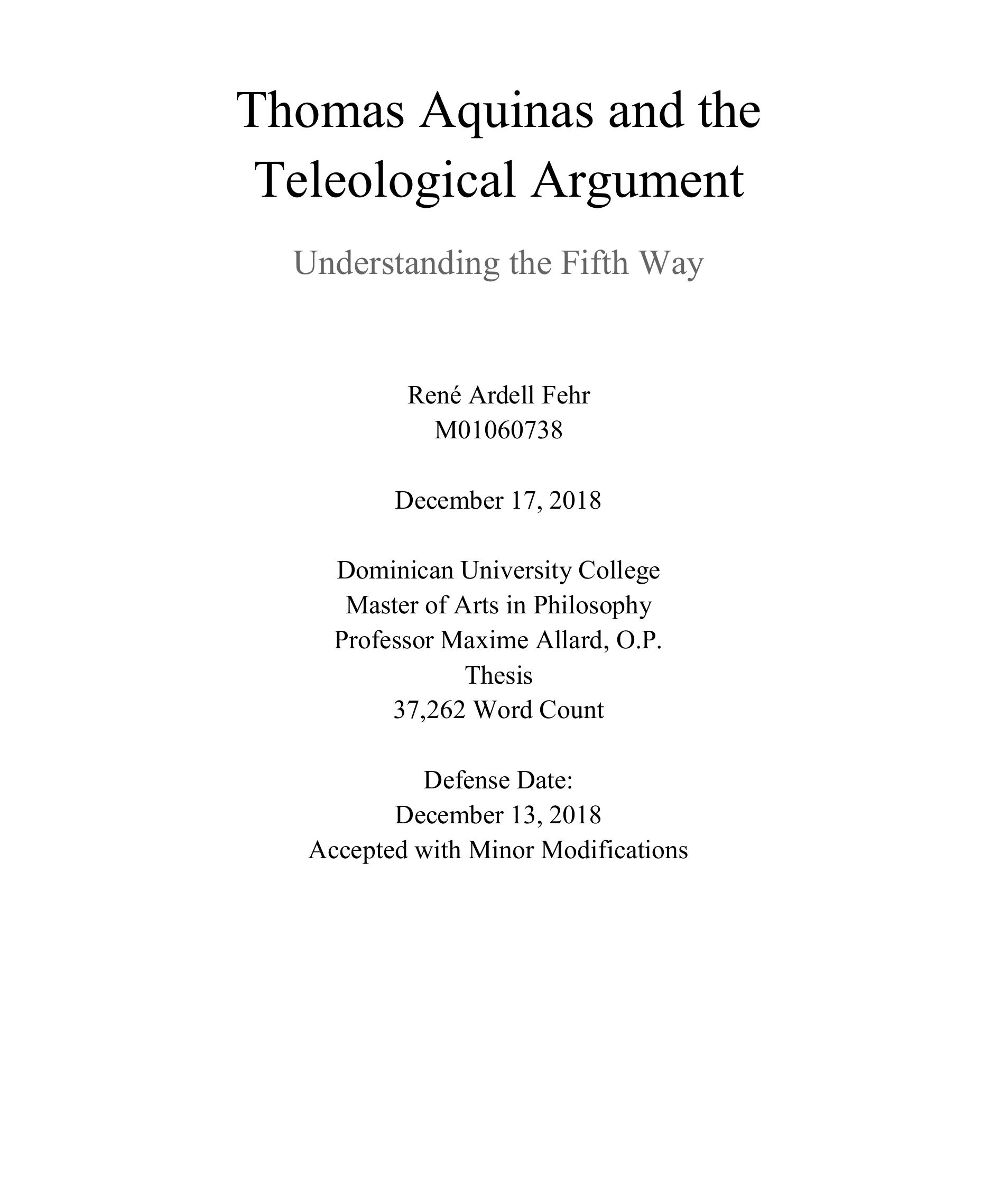 (PDF) Thomas Aquinas and the Teleological Argument: Understanding the ...