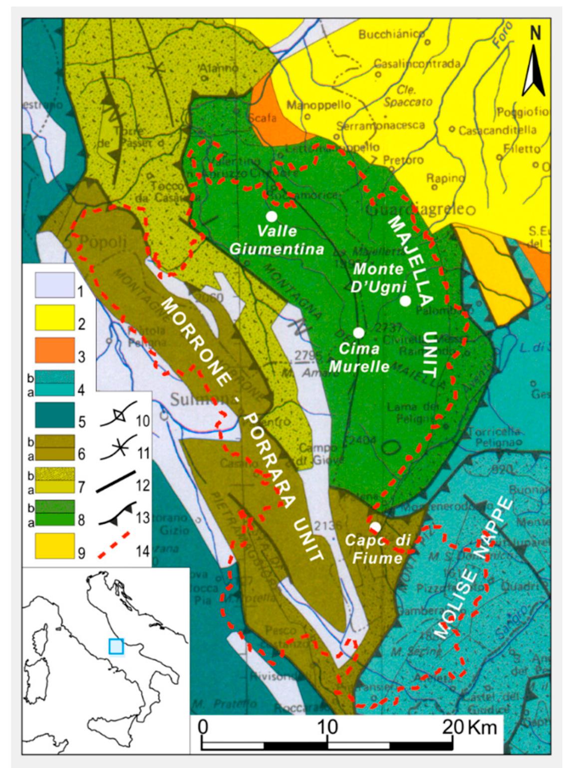 Simplified geological-structural map of the majella and