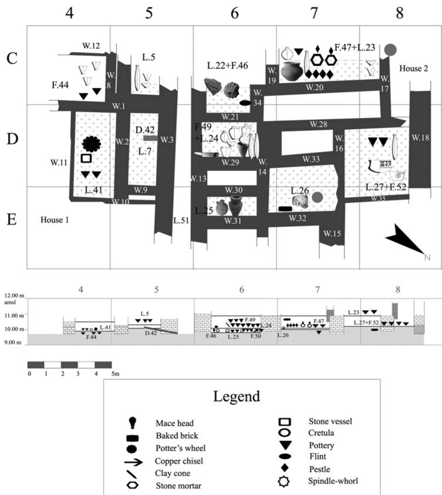 Plan and schematic section showing level h architectural