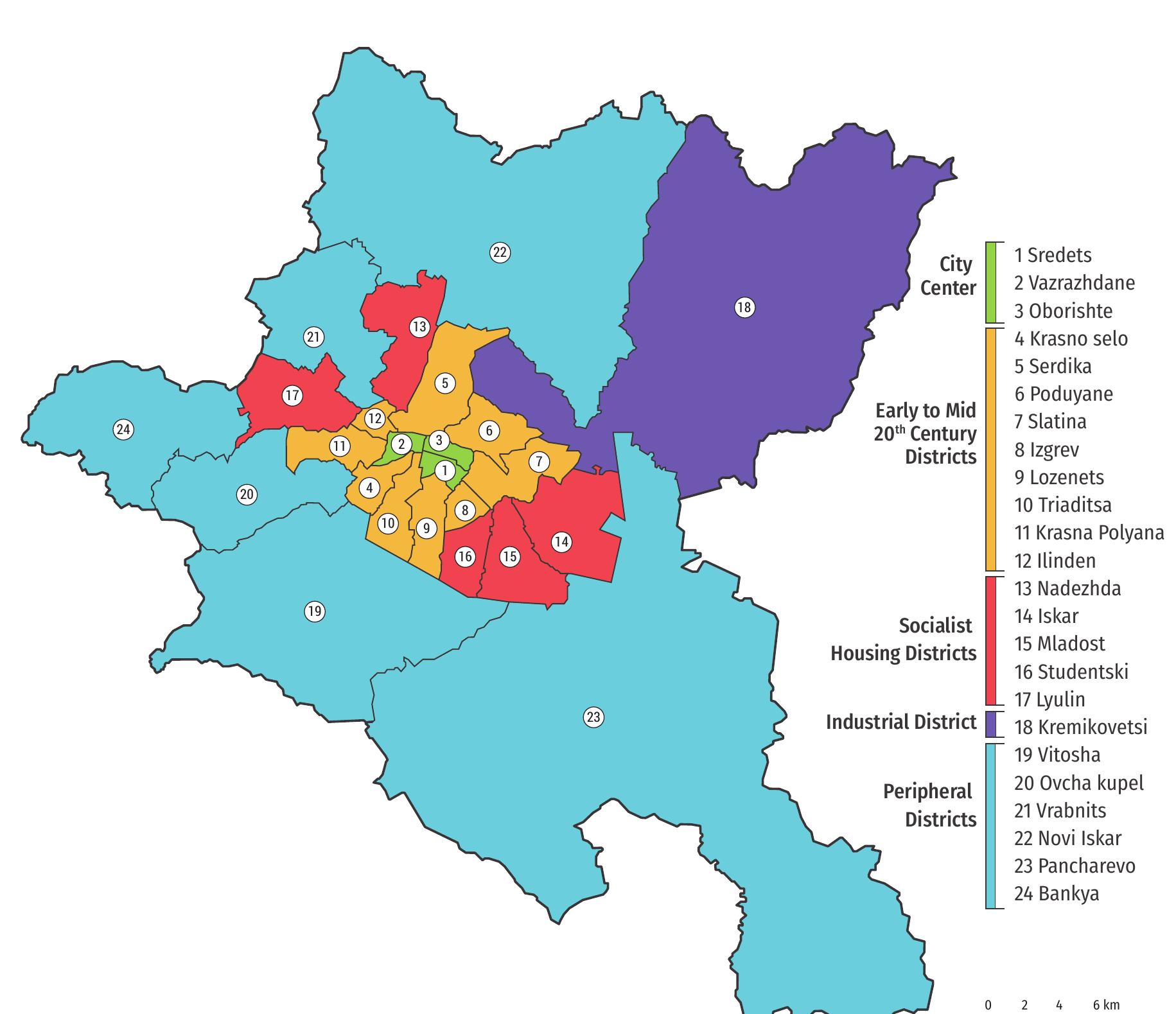 Map of sofia city districts. adapted from hirr (2012, 116)