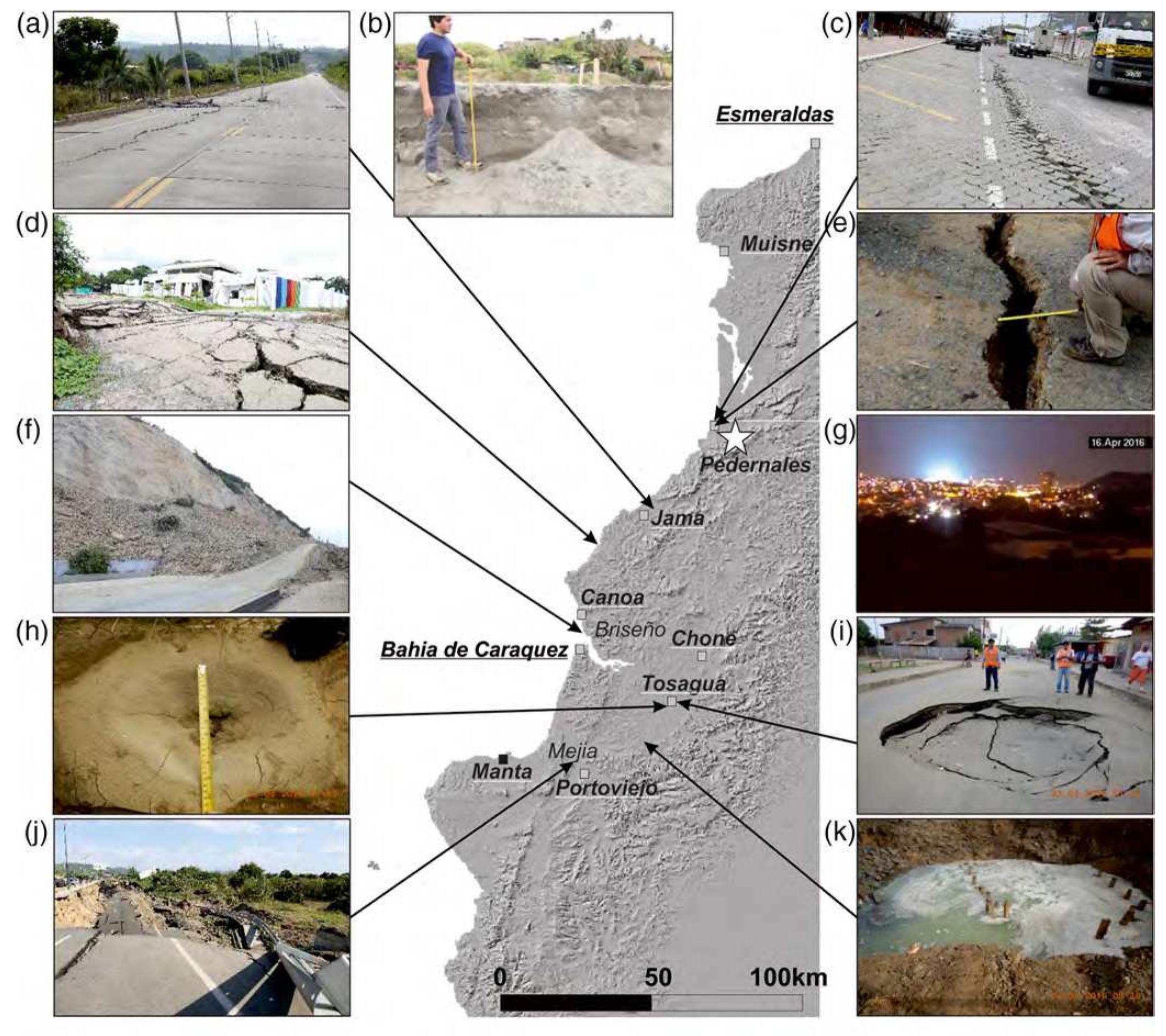 Eees caused by the 2016 pedernales earthquake: (a) fractures