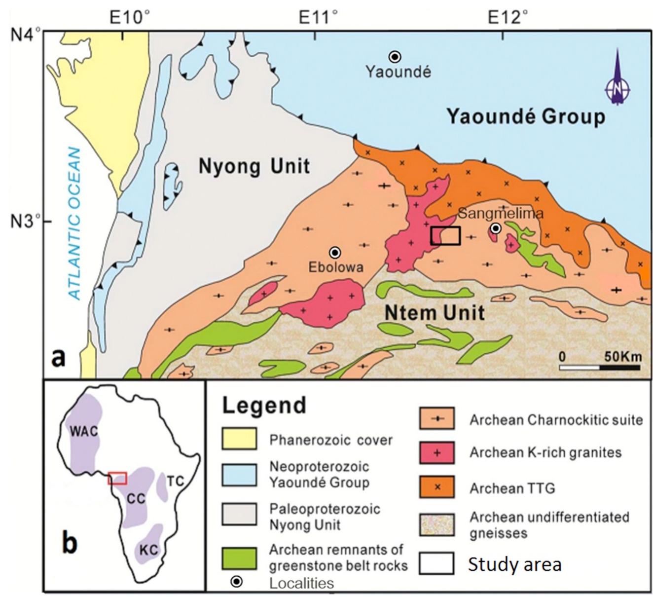 A-geological sketch map of southwestern cameroon (modified