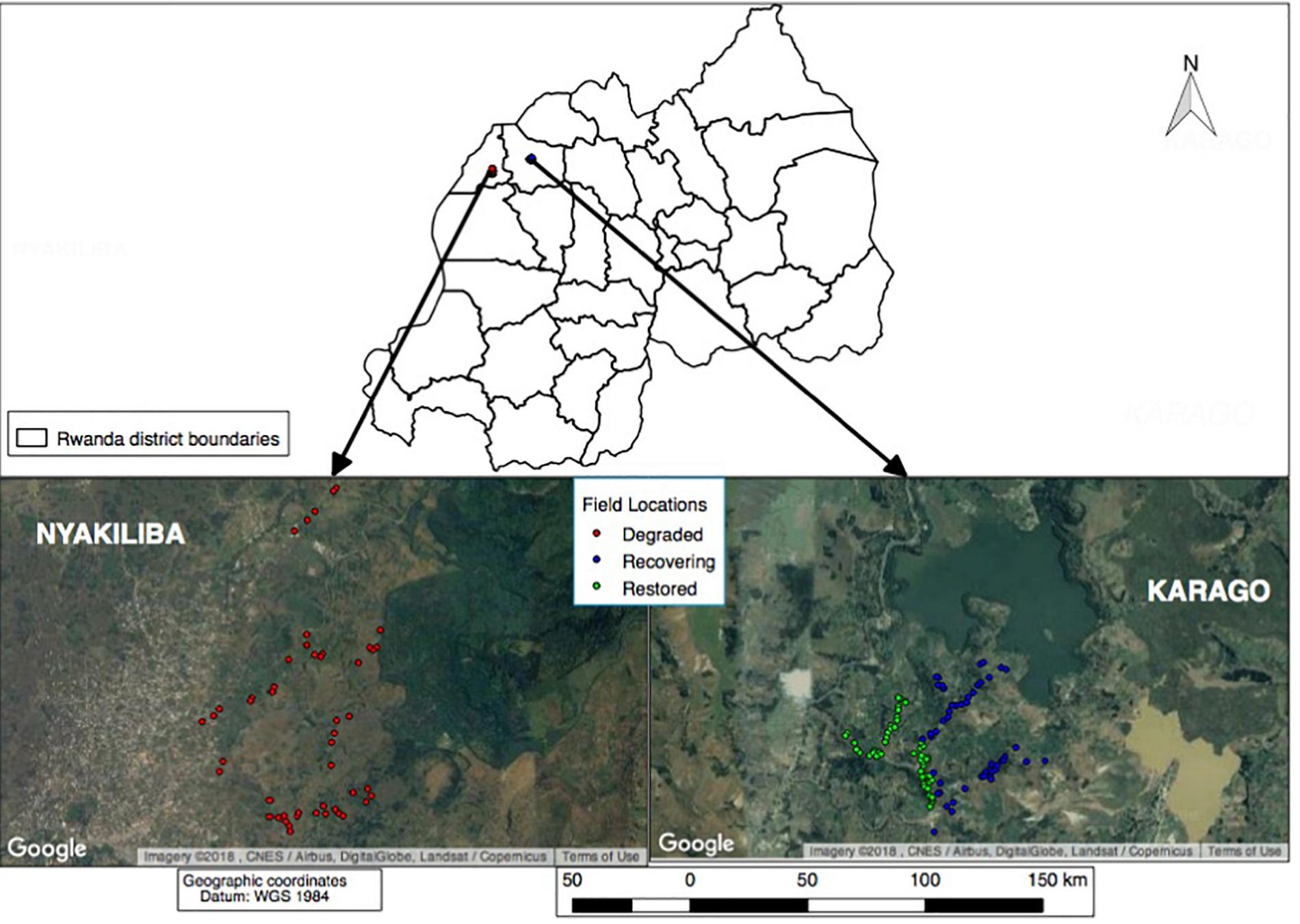 Map of rwanda showing location of fields sampled in nyabihu