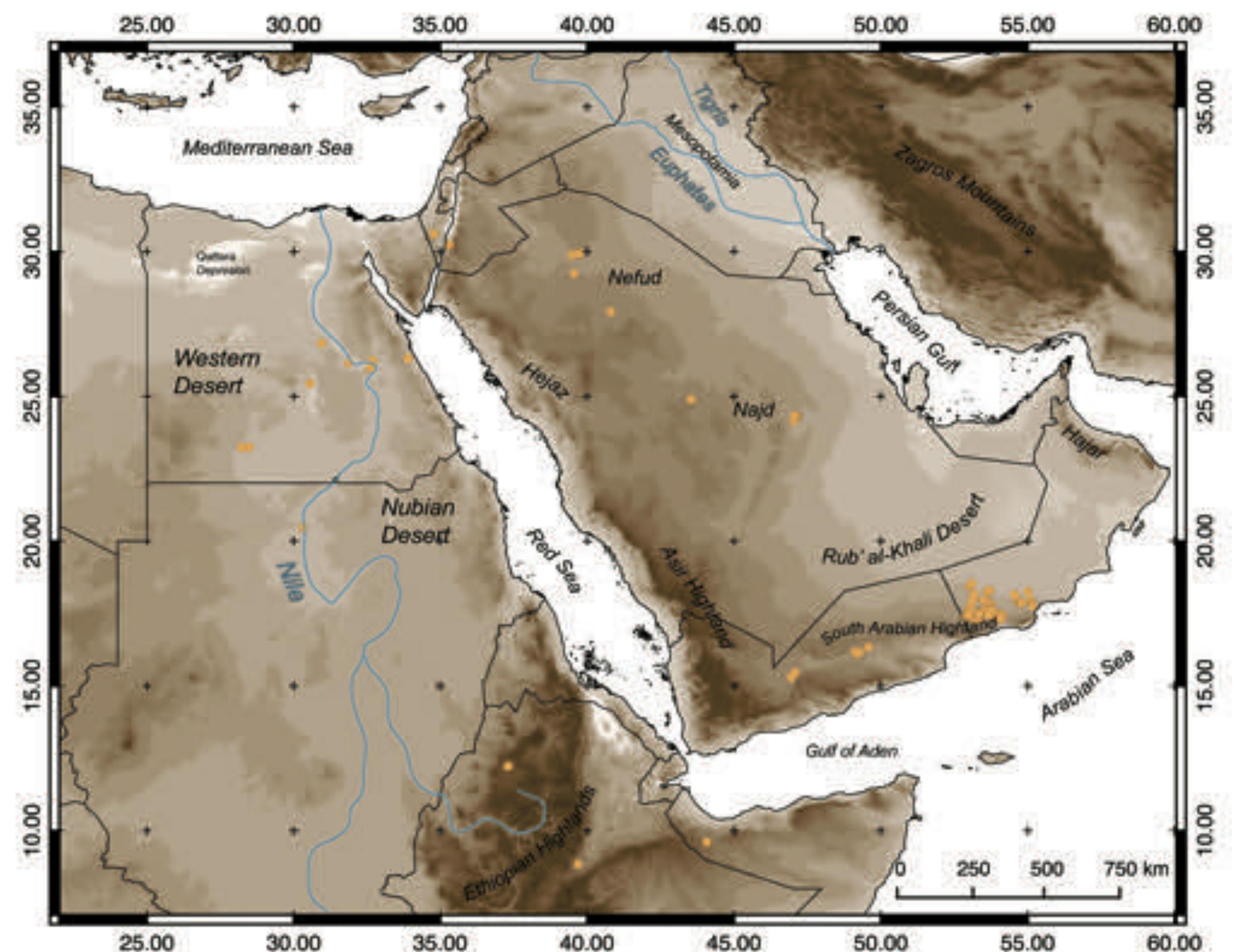 3. map showing the location of nubian complex occurrences