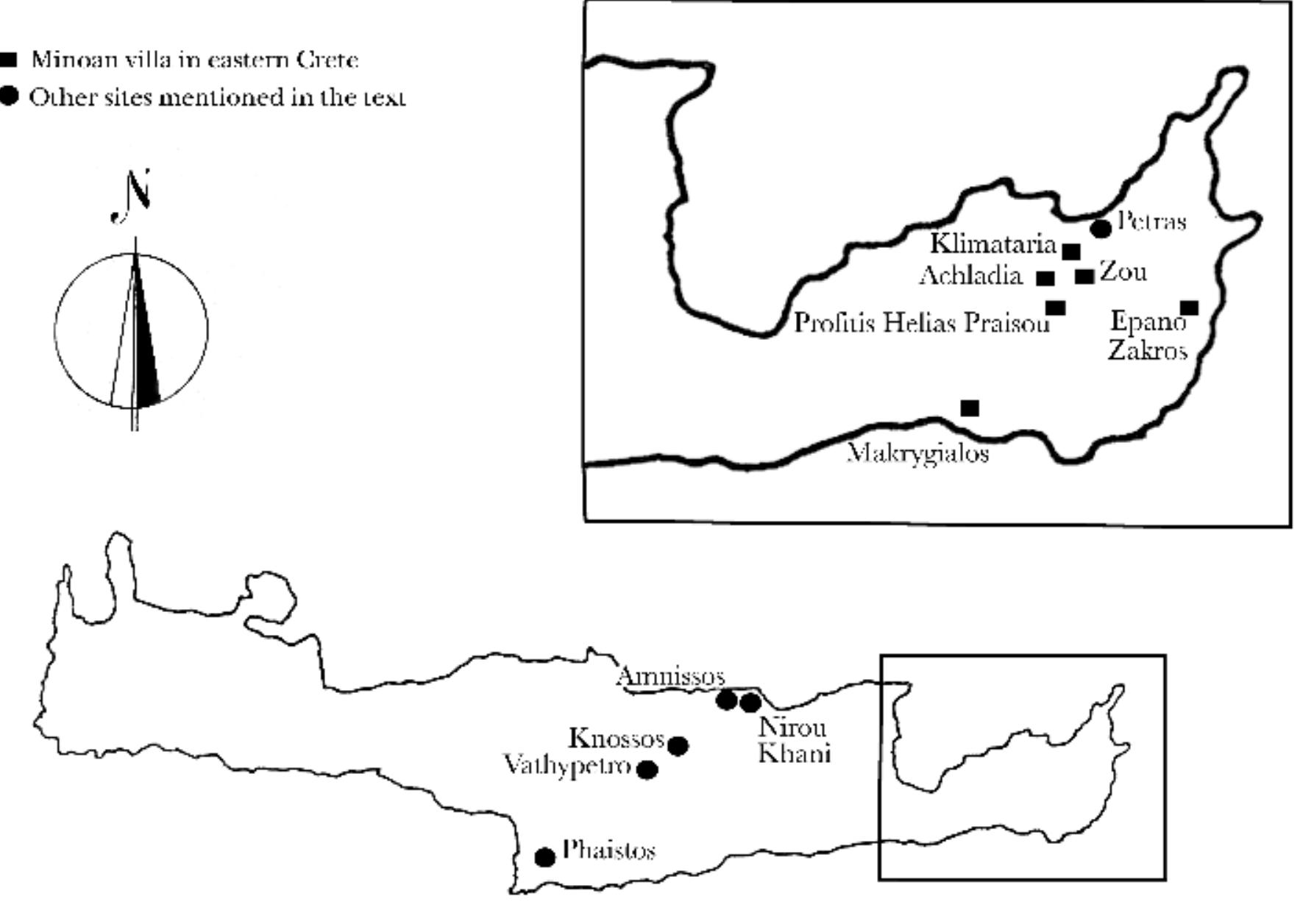 Map of crete, showing the location of villas