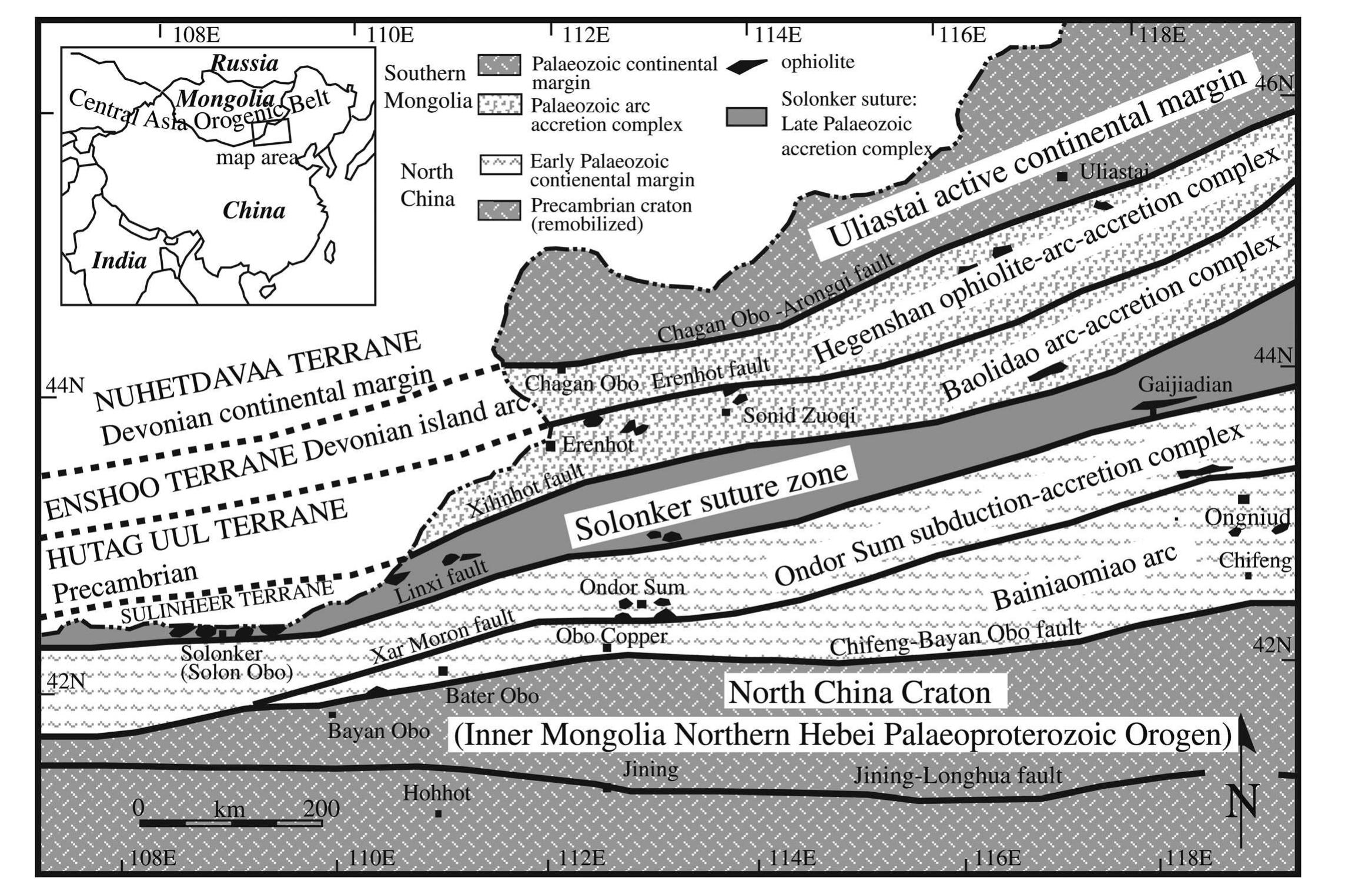 Schematic map of the northern margin of the north china