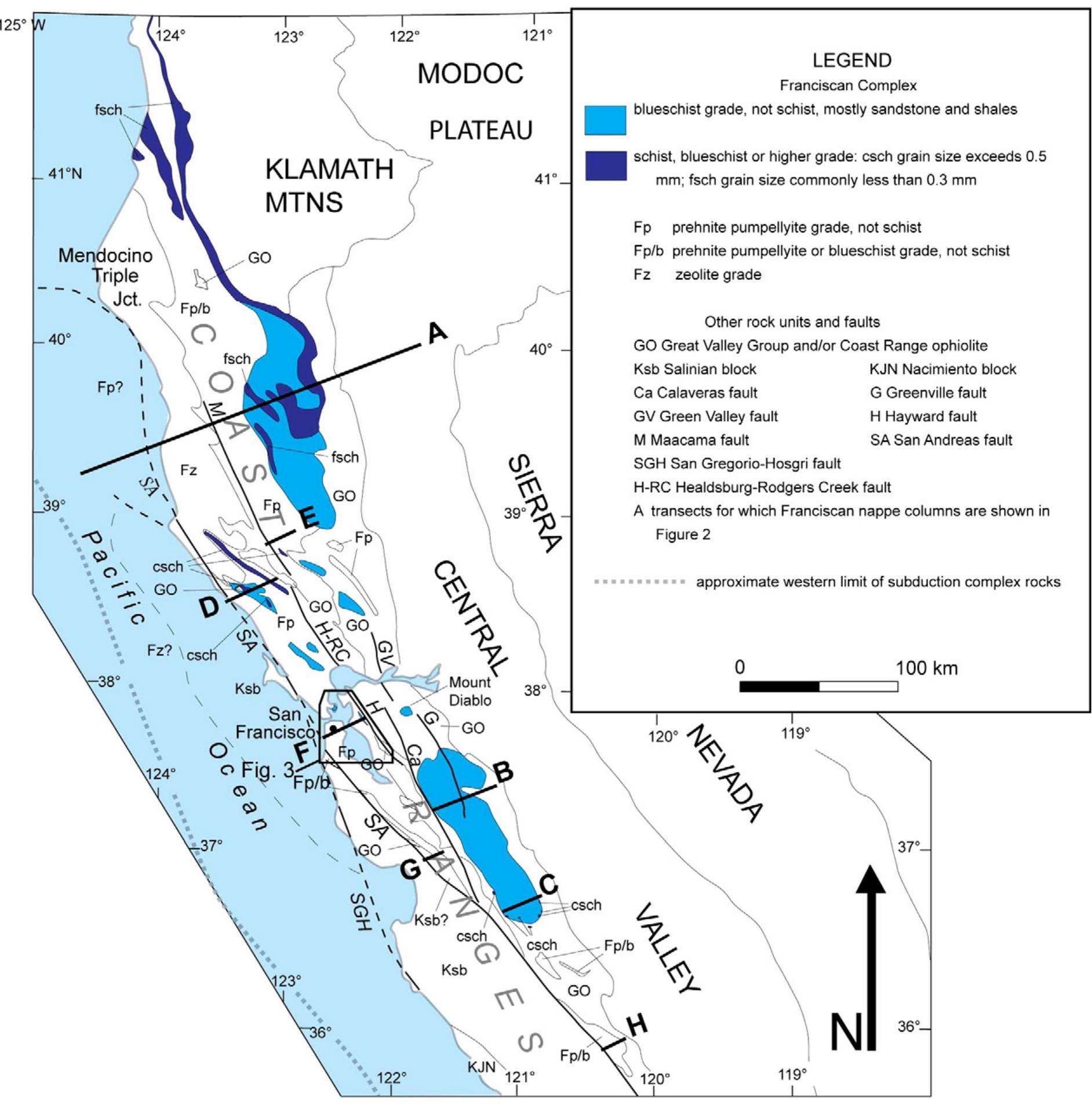 Location map of franciscan and related rocks in coastal
