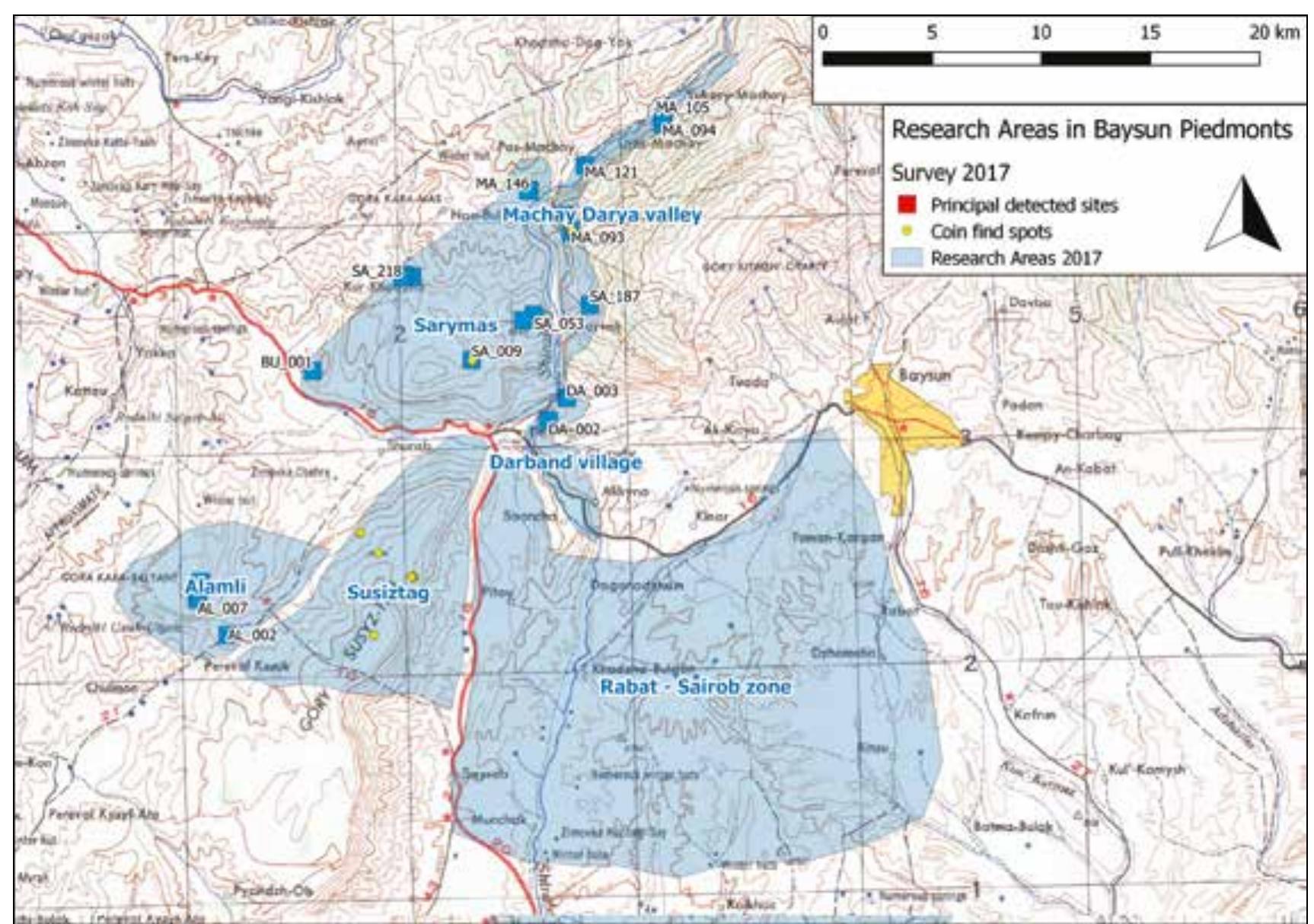 Pl. 3/1: map showing research areas and principal sites