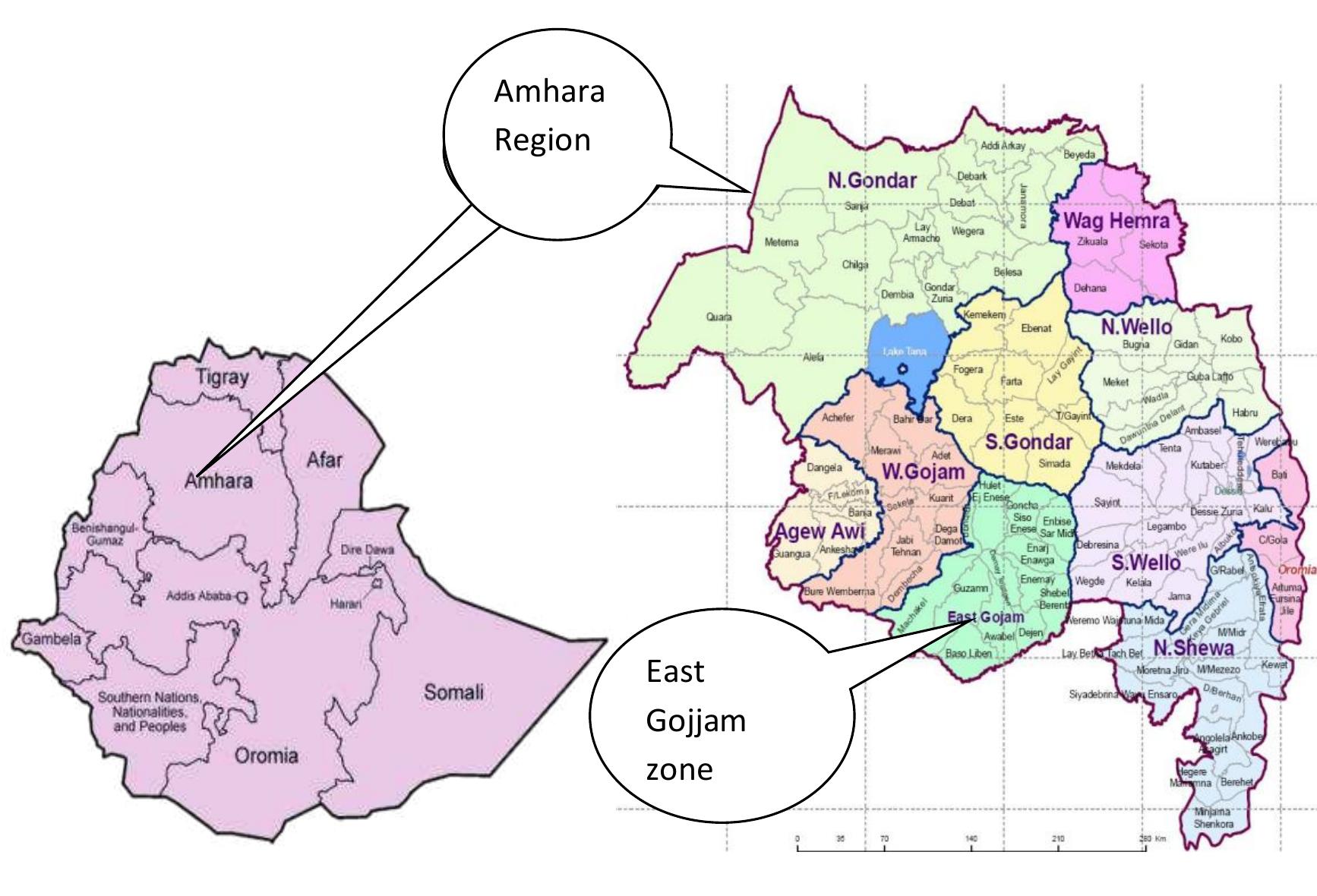 Map of ethiopia and amhara region