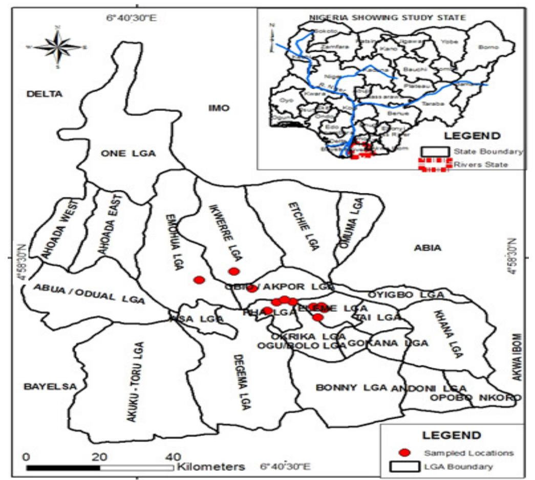 Map of nigeria showing sampled locations in rivers state