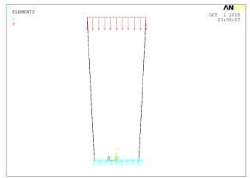 Meshed cross section of steel trapezoidal-box girder.
