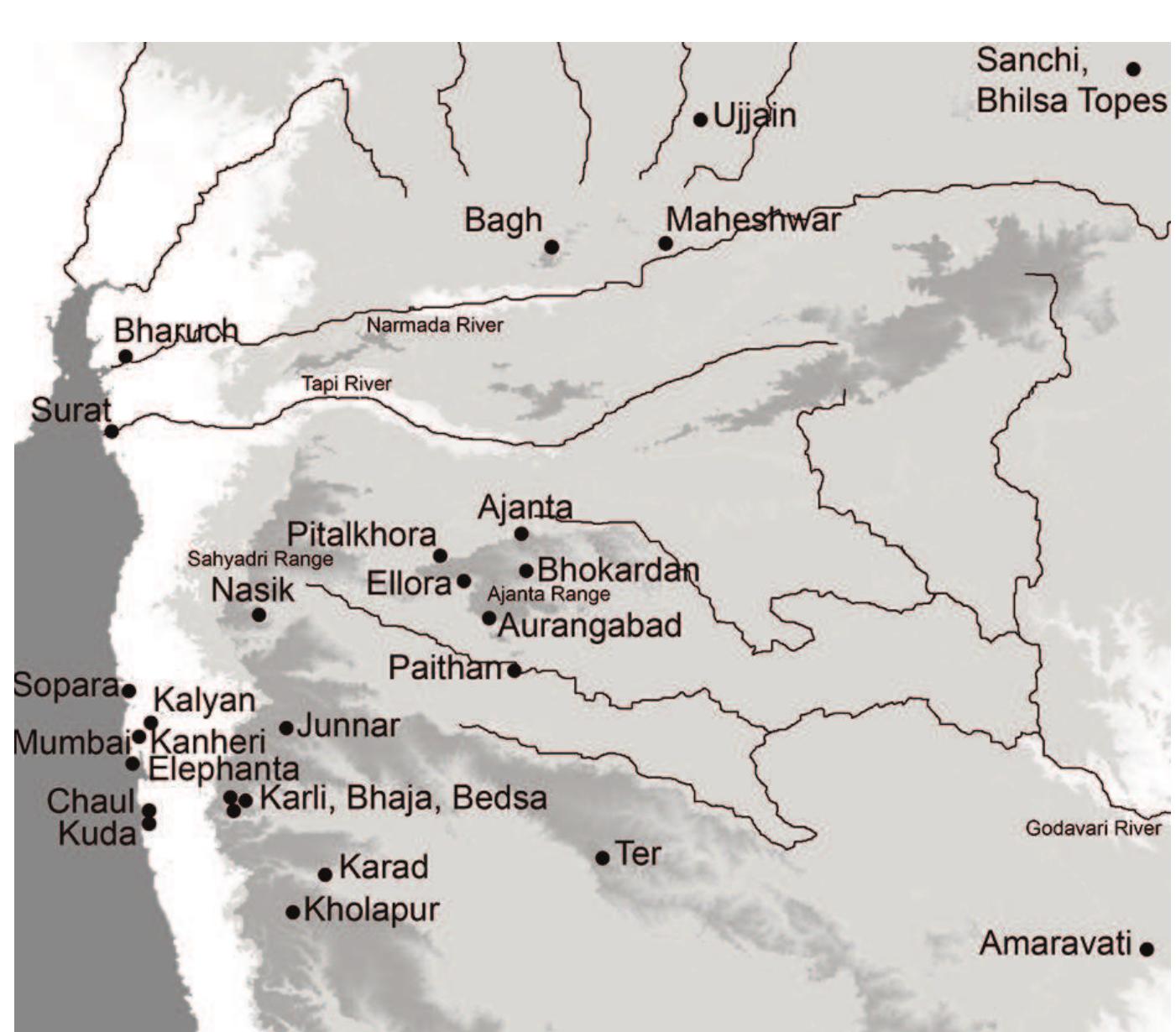 map of the deccan plateau with sites located on the ajanta