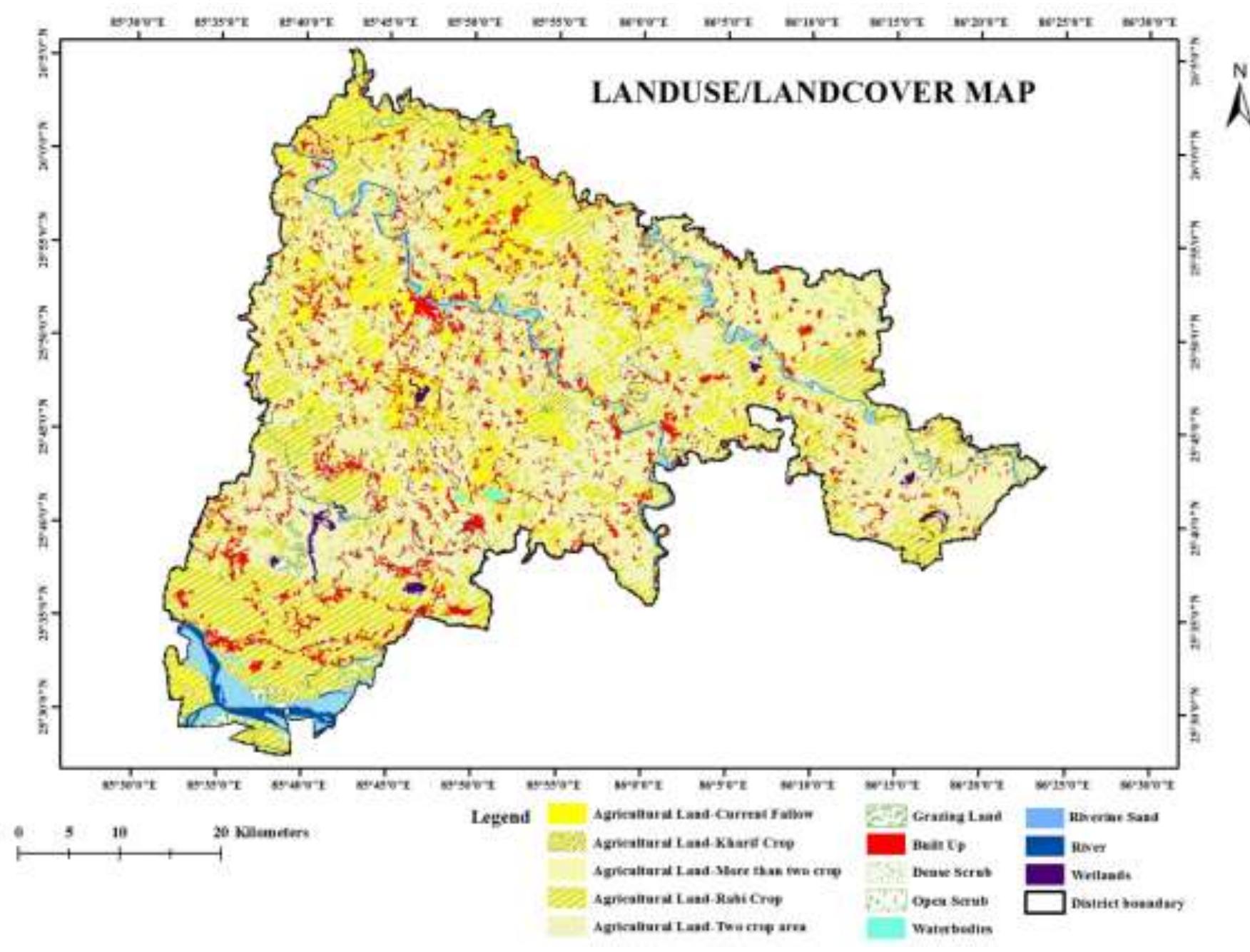 Landuse/landcover map of the study area the vectors derived