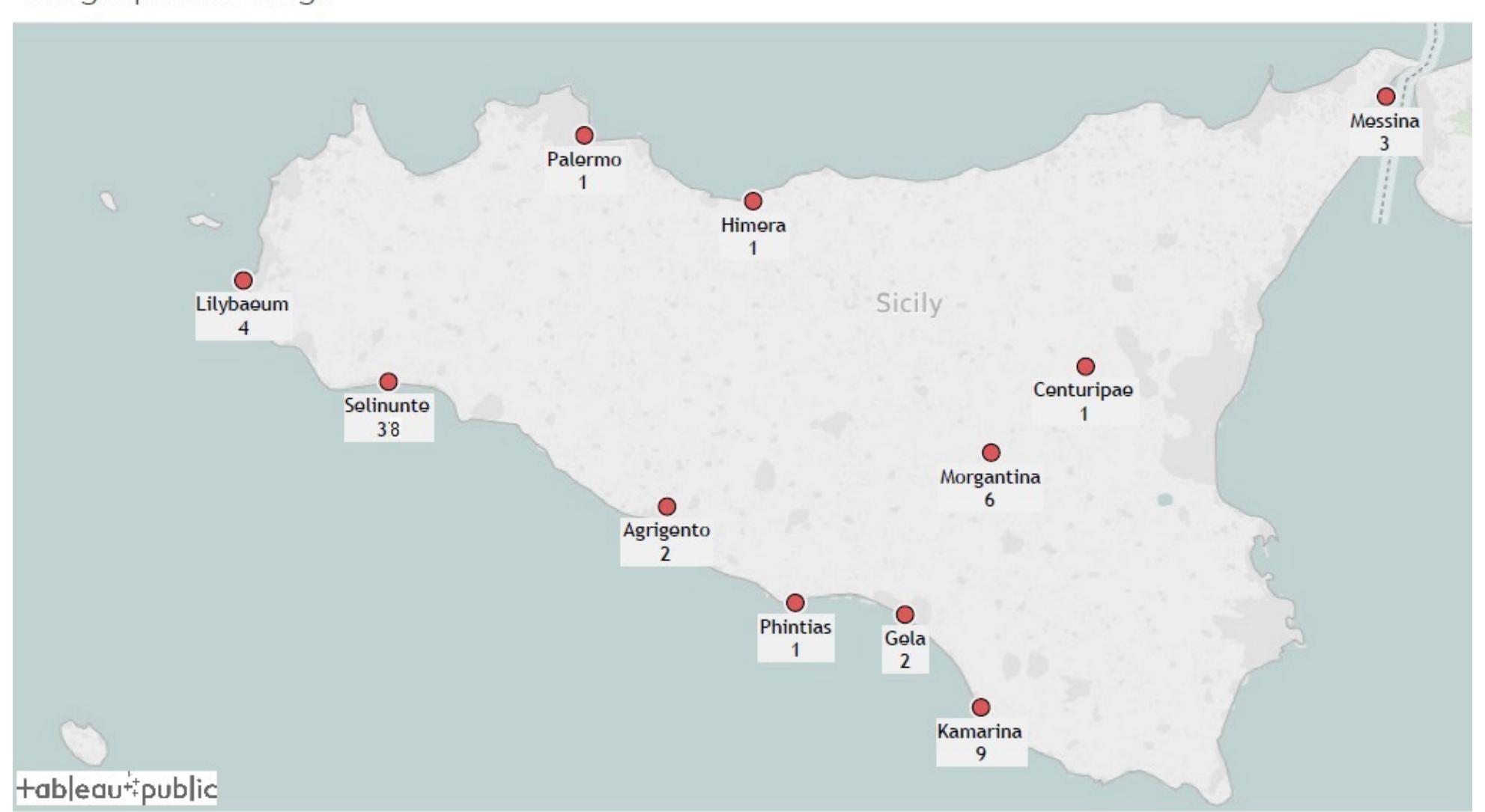 The geographical range of defixiones in sicily between 550