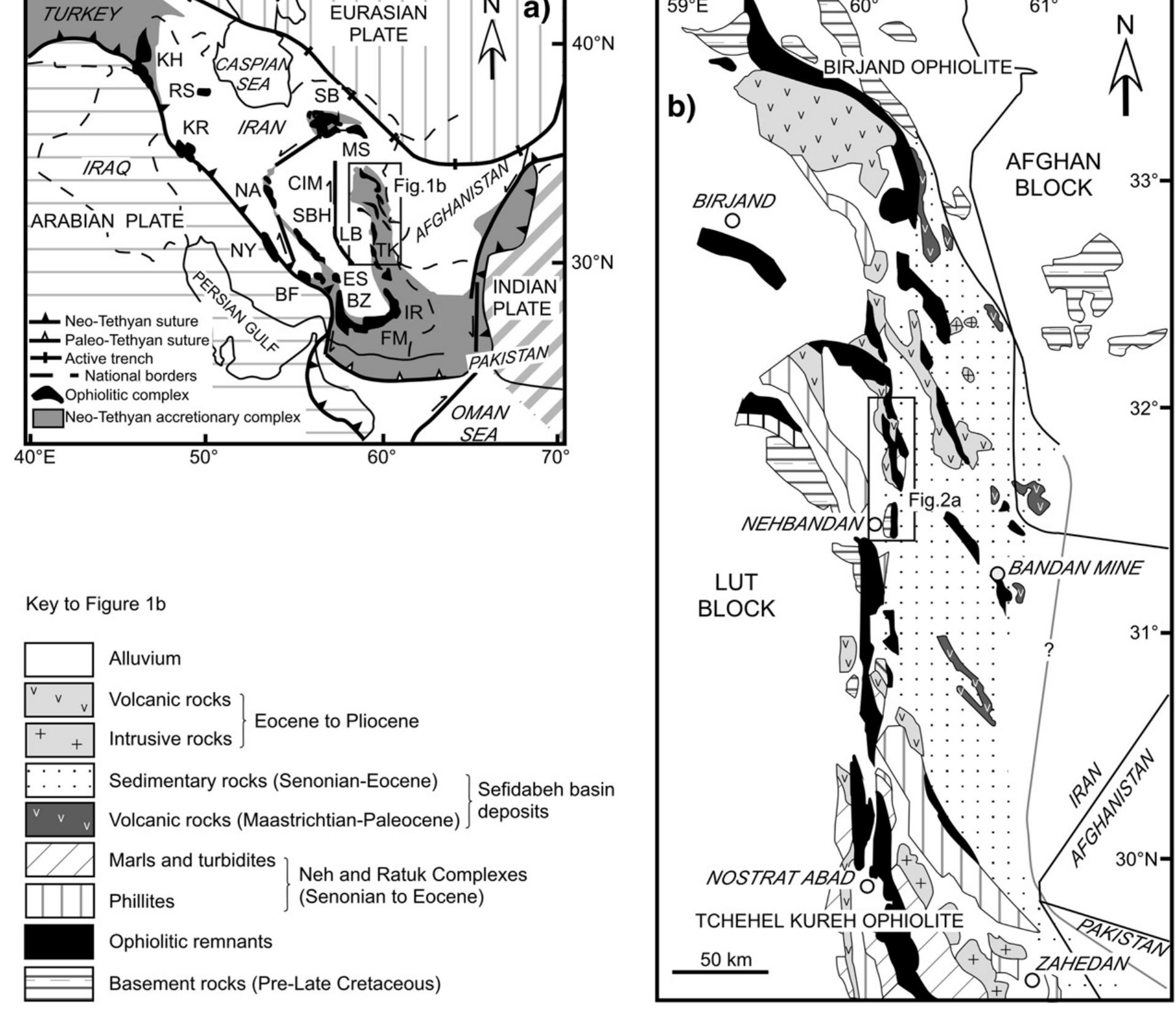 (a) generalized tectonic map of the middle east. key, 1: