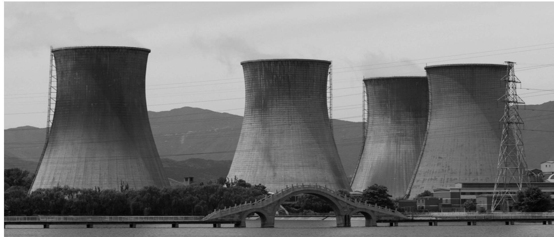 Hyperbolic cooling towers are large, thin shell reinforced