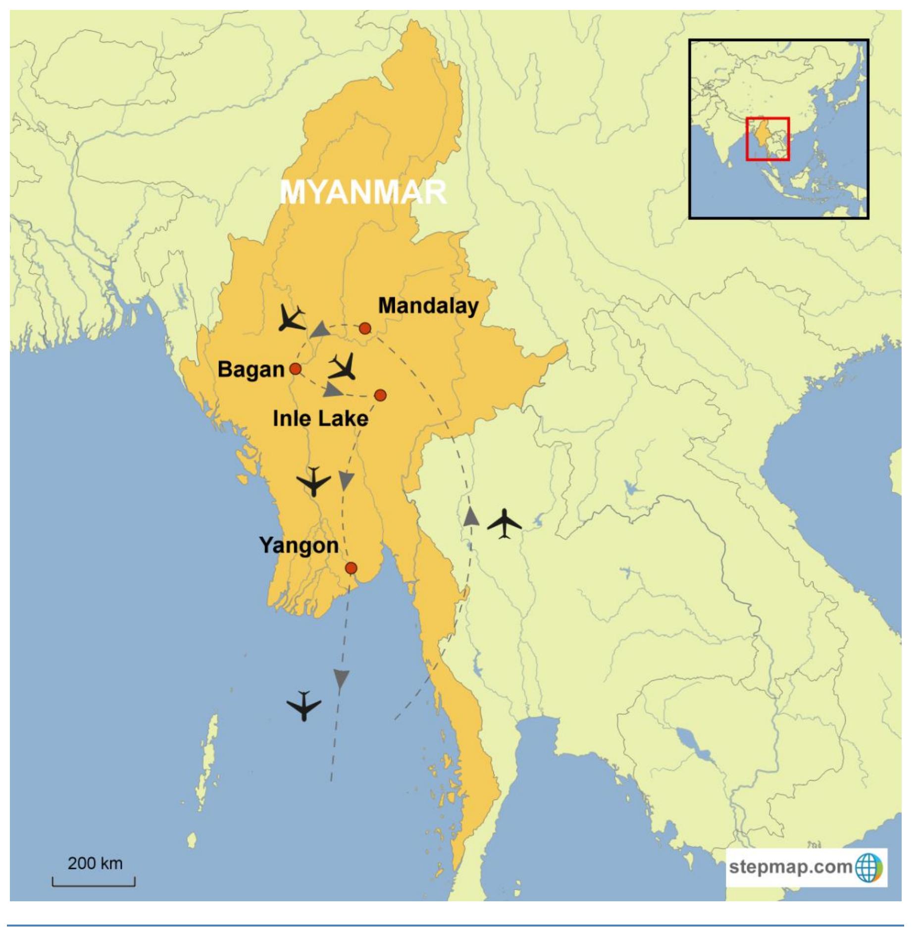 Locations of bagan and inle lake on map. source: