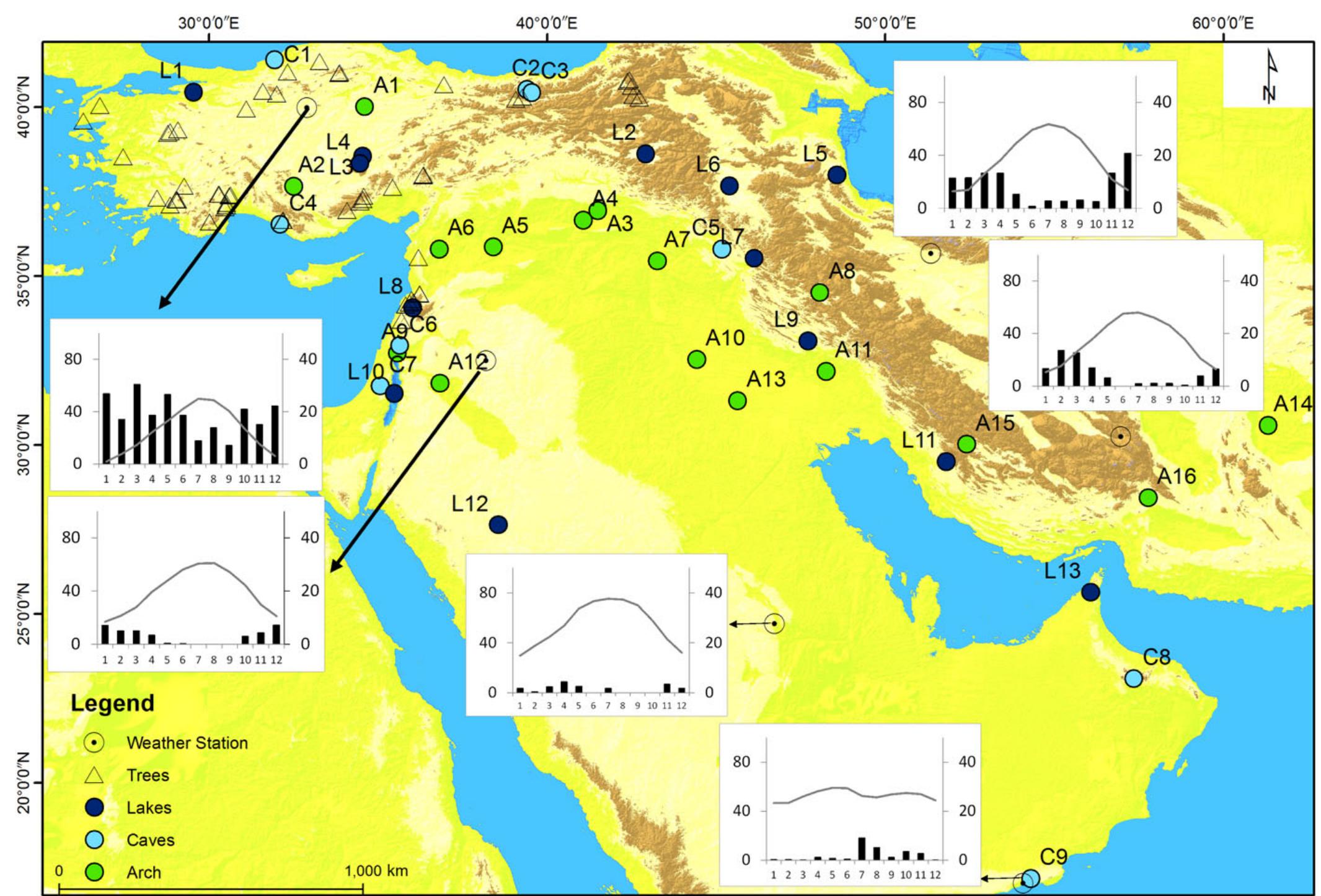 Map of the region showing key palaeoenvironmental archives