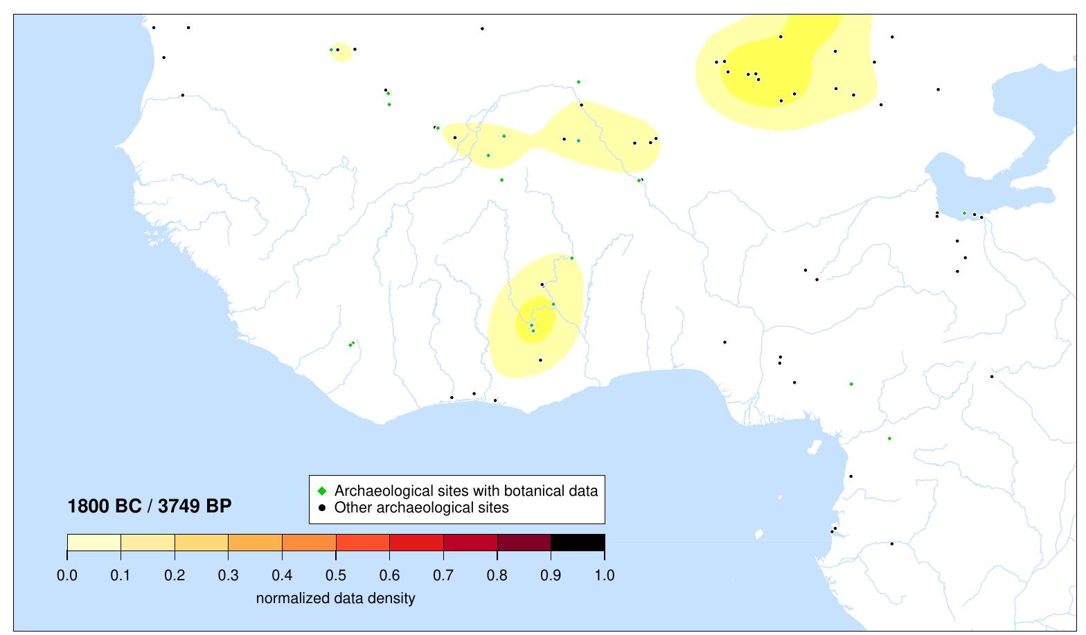 Map of archaeological site distribution, archaeobotanical