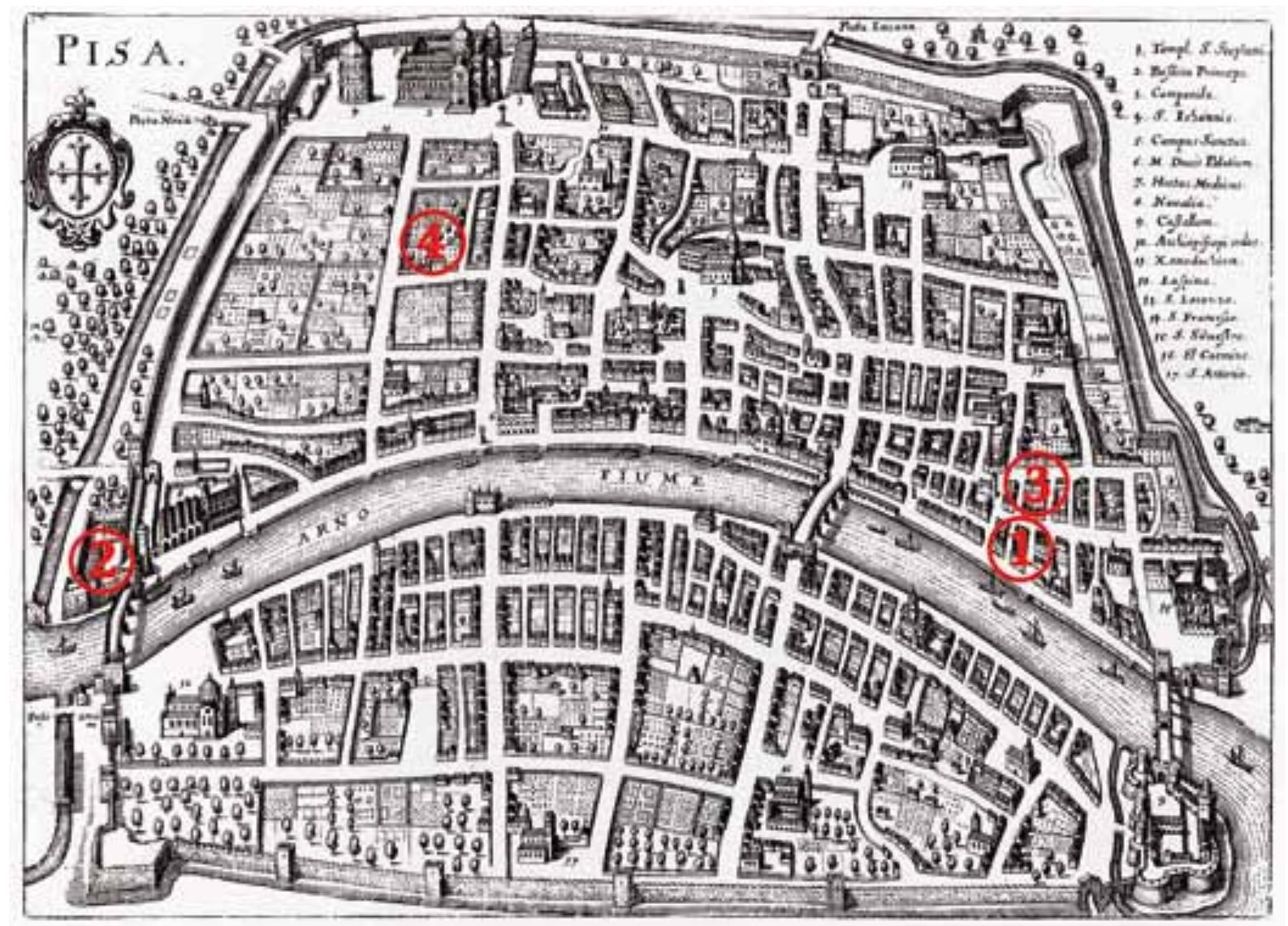 Matthaeus merian’s 1646 map of pisa, showing the successive