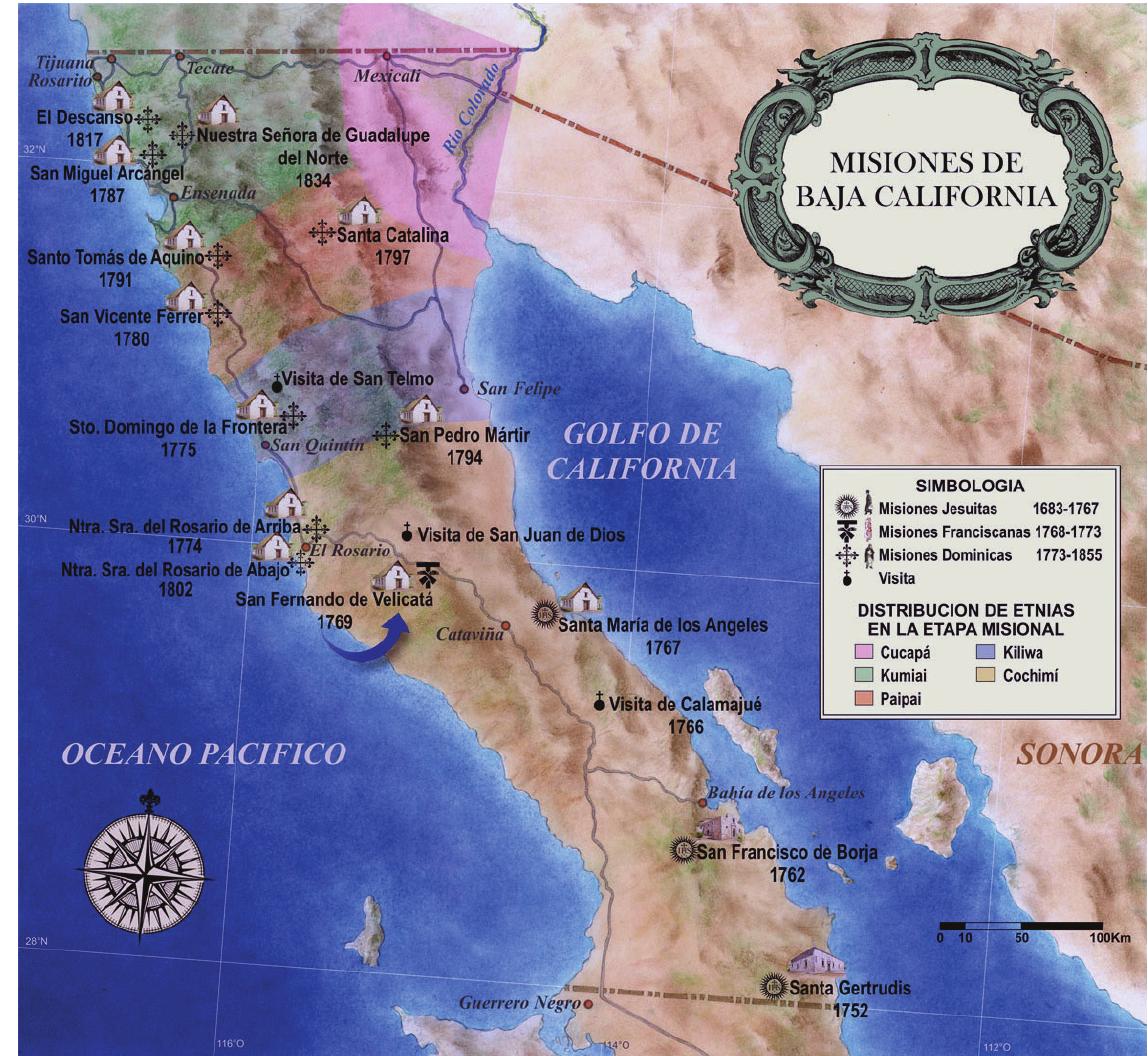 Map of the san fernando velicata mission in the state of