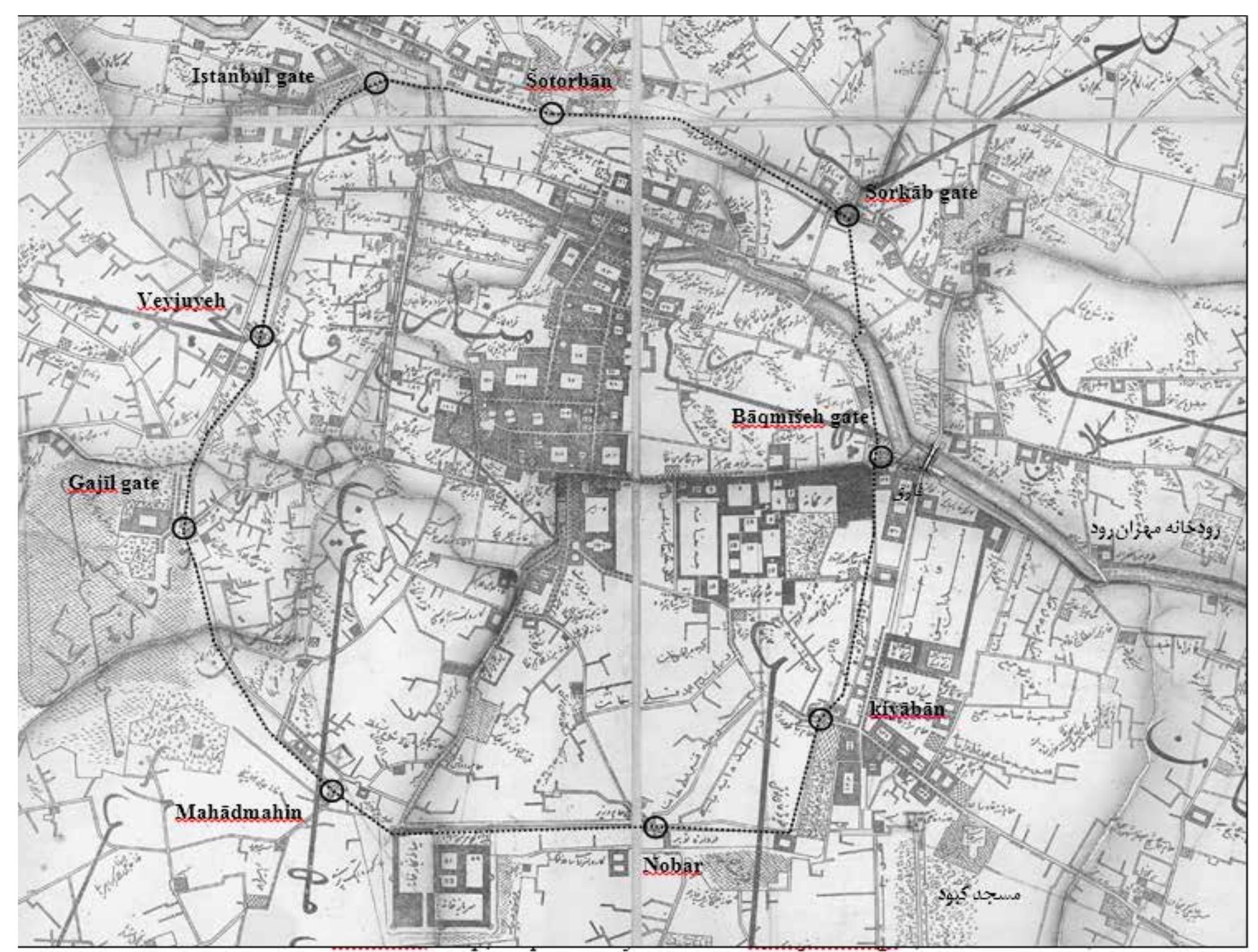 Part of tabriz’s dar-al-saltaneh map, depicted by colonel
