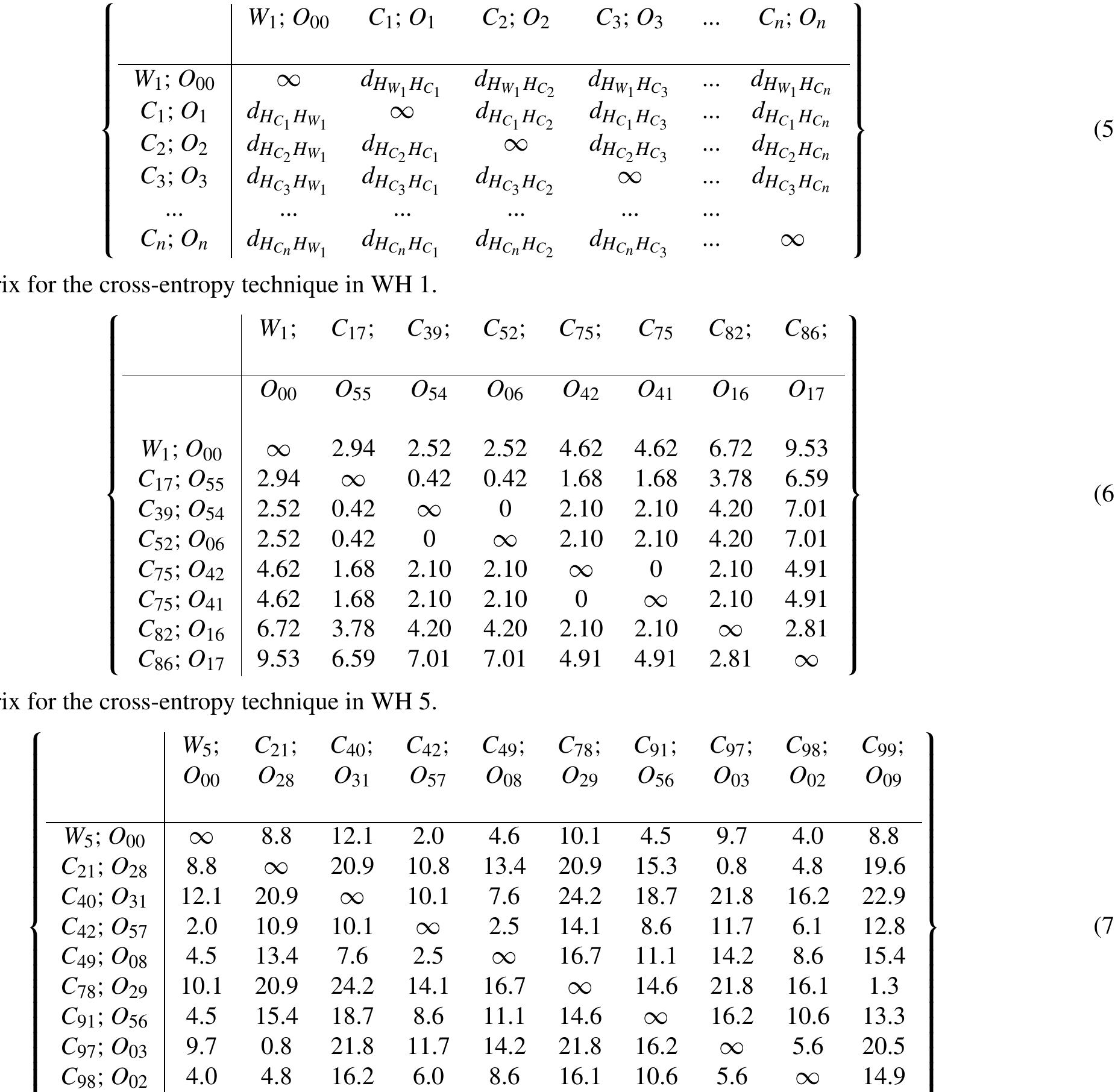 Distance matrix for the cross-entropy technique using hws.