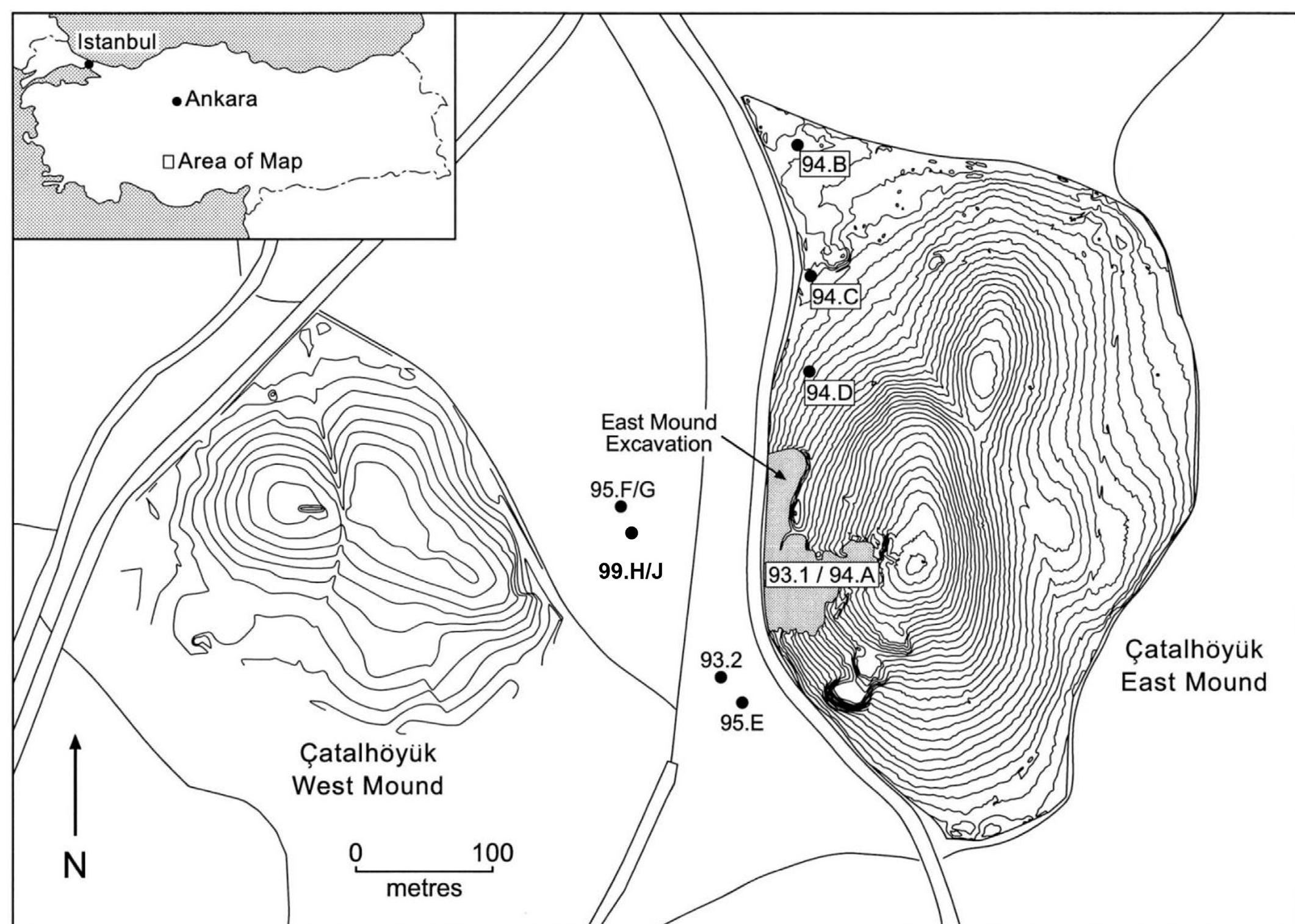 Location map of site and coring positions of cores ch95-f/g