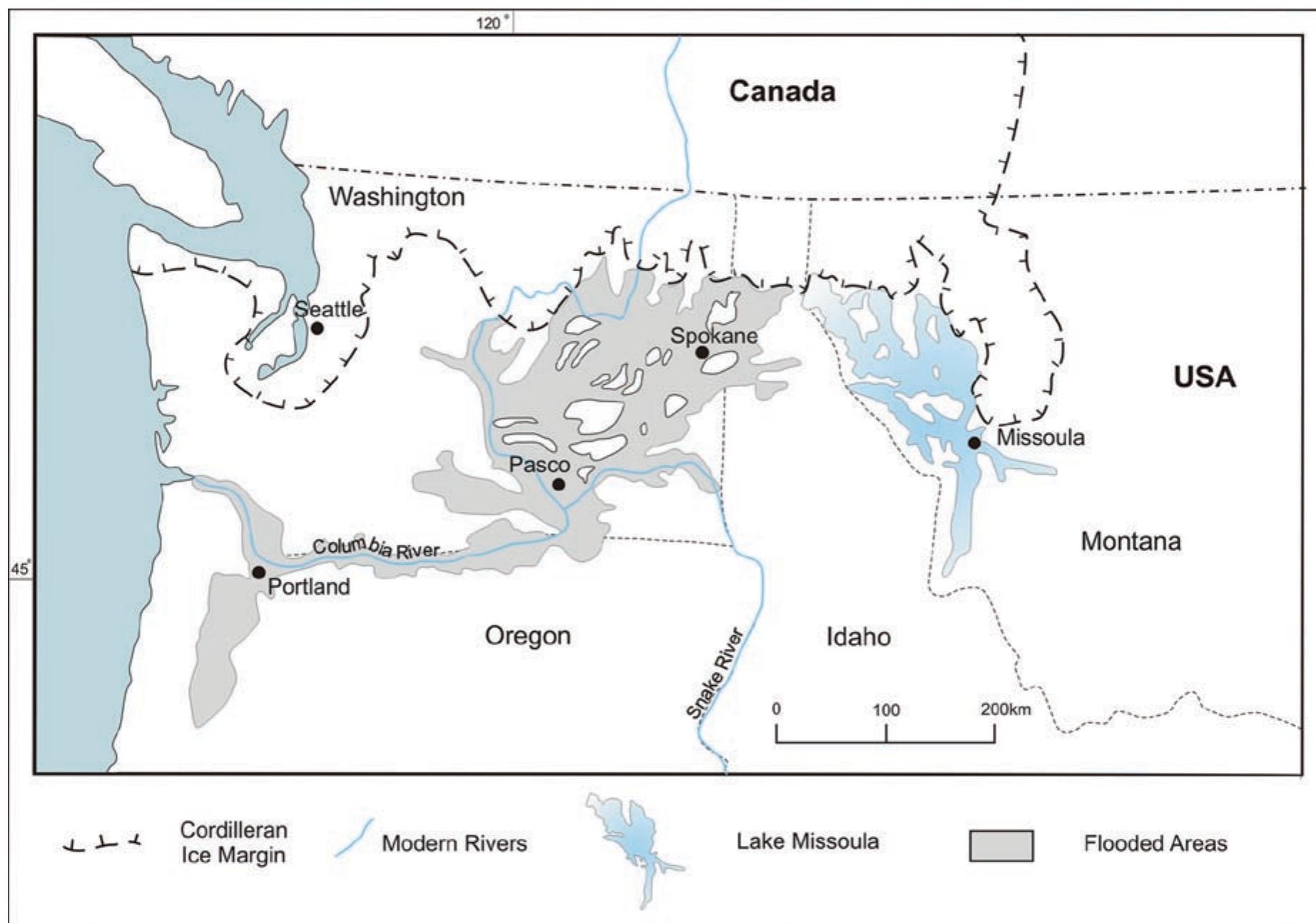 1 location map showing glacial lake missoula and the extent