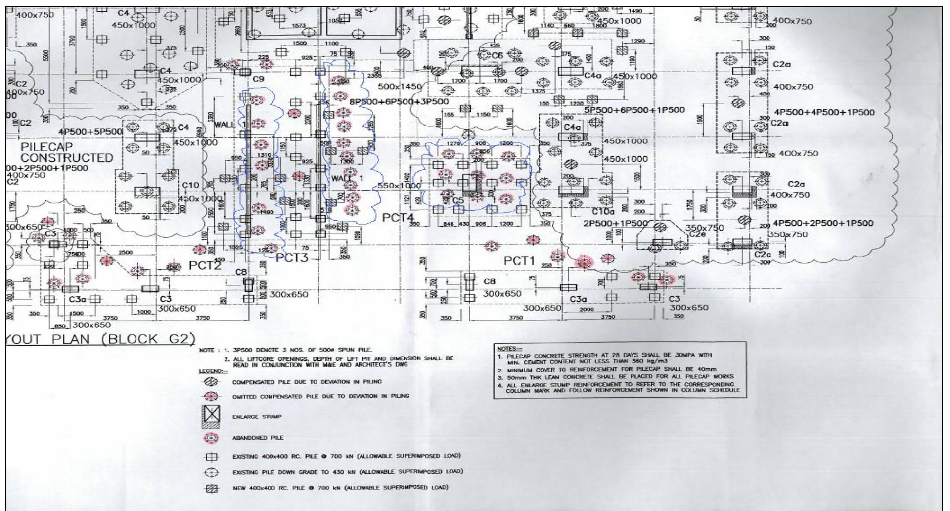 Layout plan of affected piles. platform. upon completion of