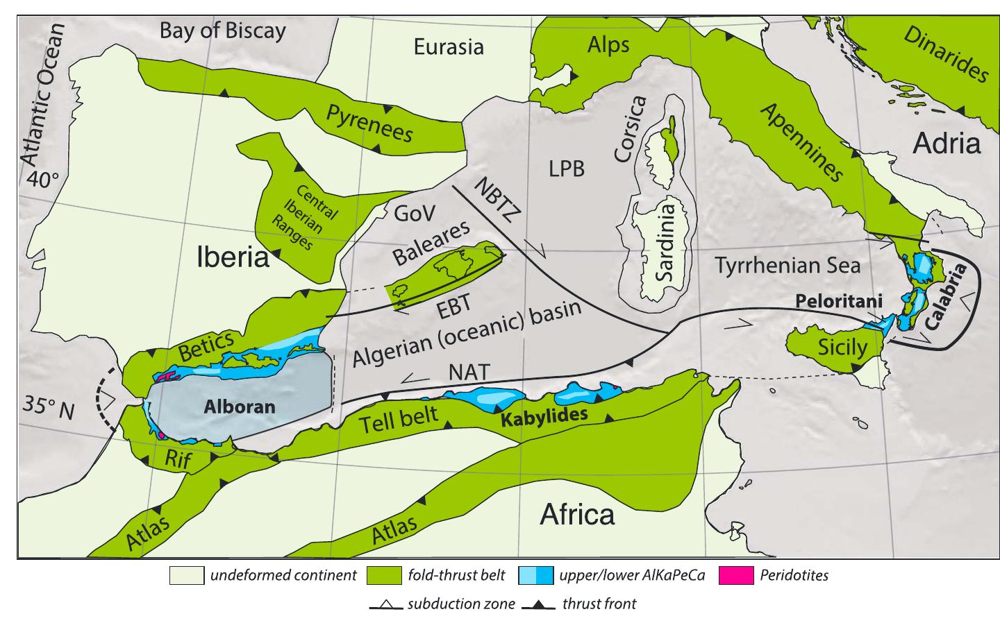 Schematic tectonic map of the western mediterranean region.