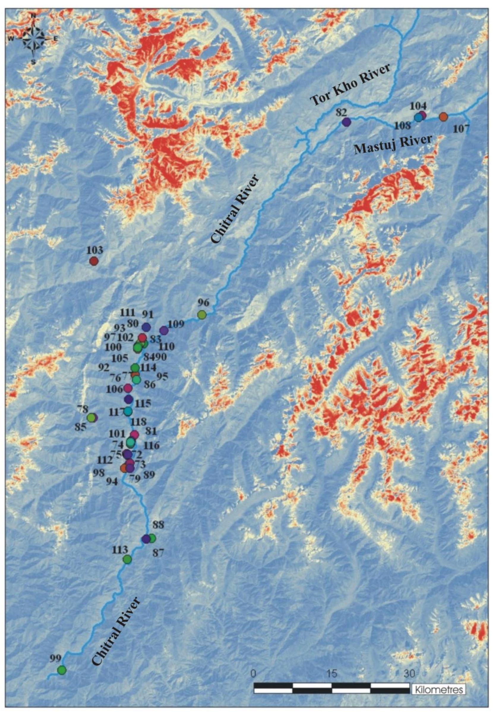 Map of the protohistoric cemeteries along the chitral river