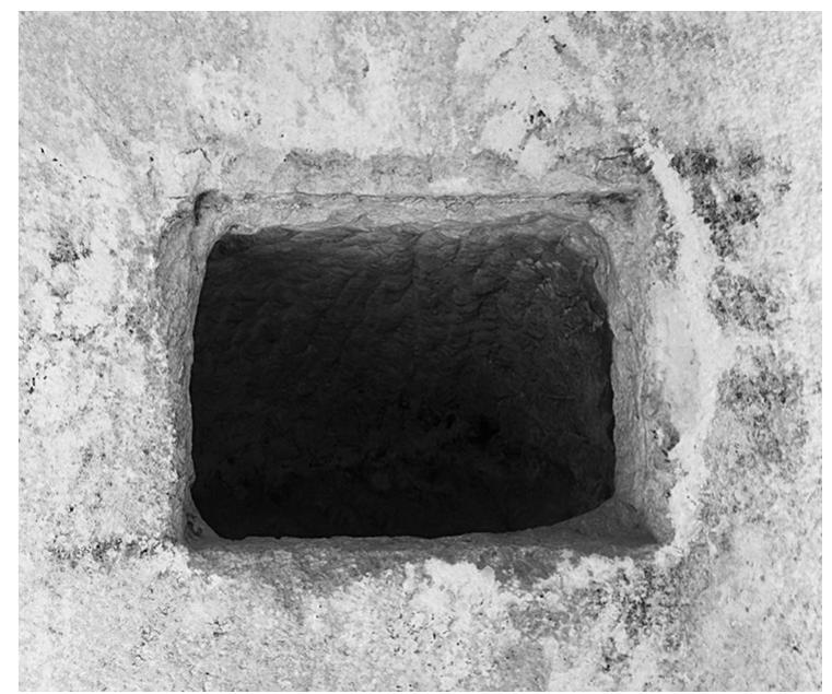 Detail of the cavity in the back of the getty cy- bele.