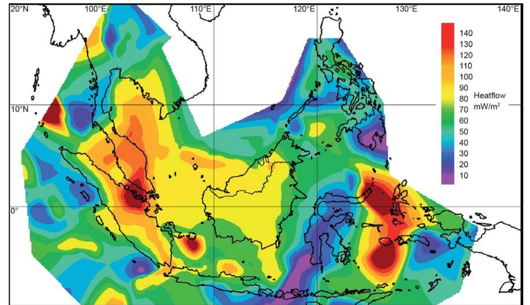 Contoured heat flow map for se asia, modified from hall and