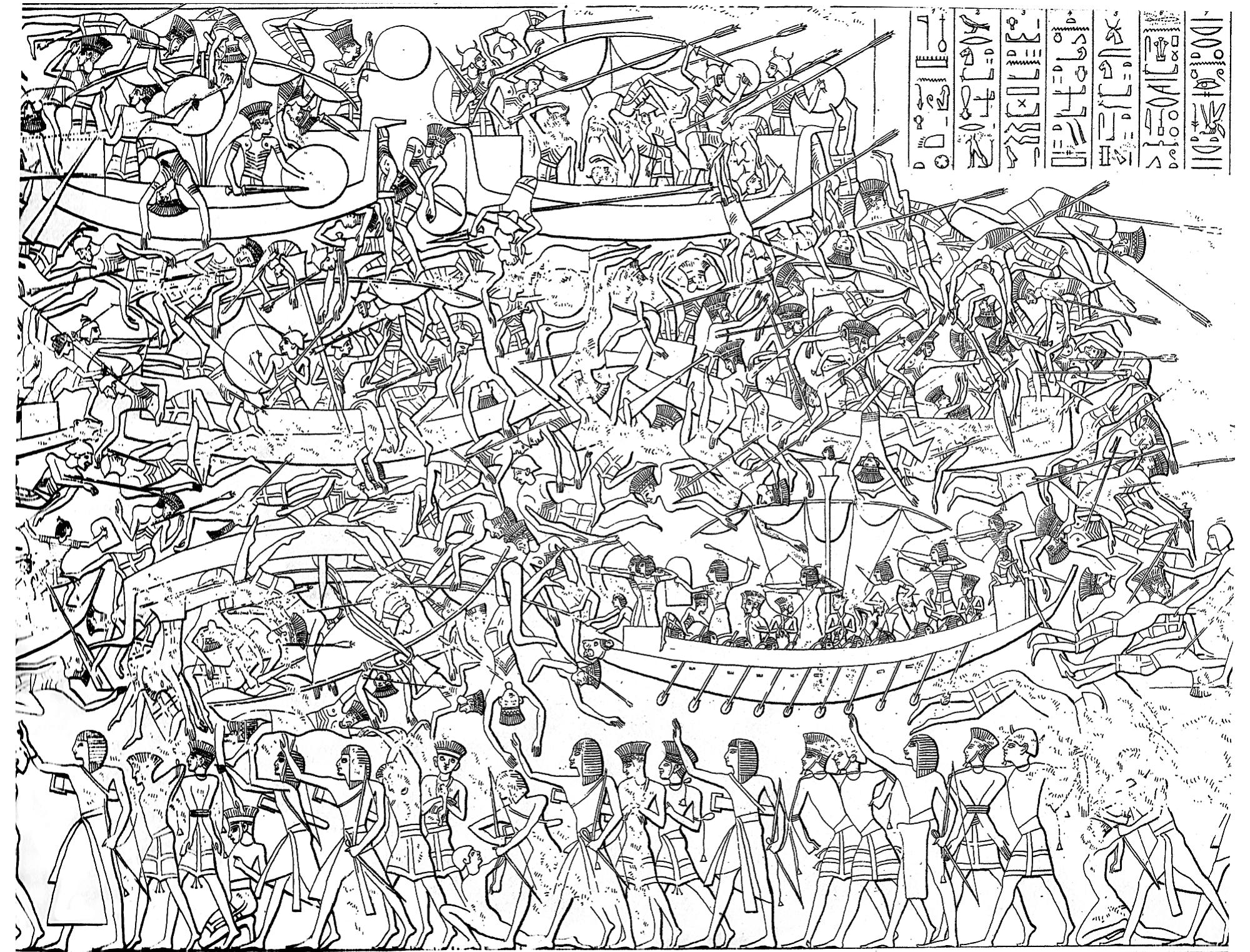 The sea battle scene from the ramesses iii’s mortuary temple
