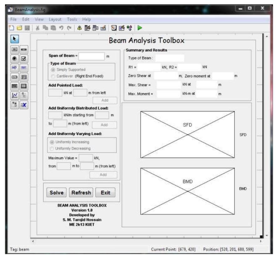 Layout of the developed gui in guide Layout of the developed gui in guide
