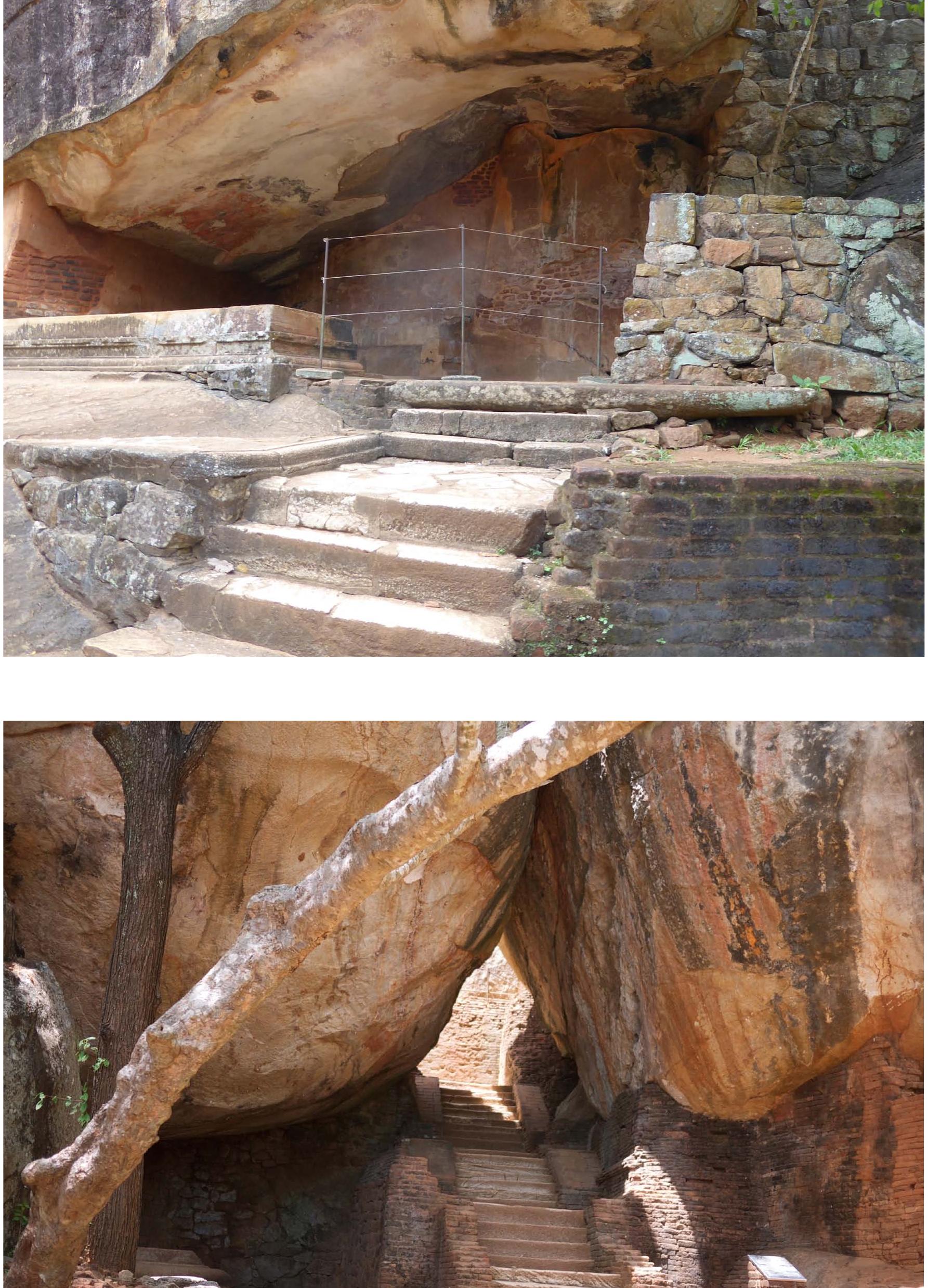 Boulders over limestone-inlaid steps