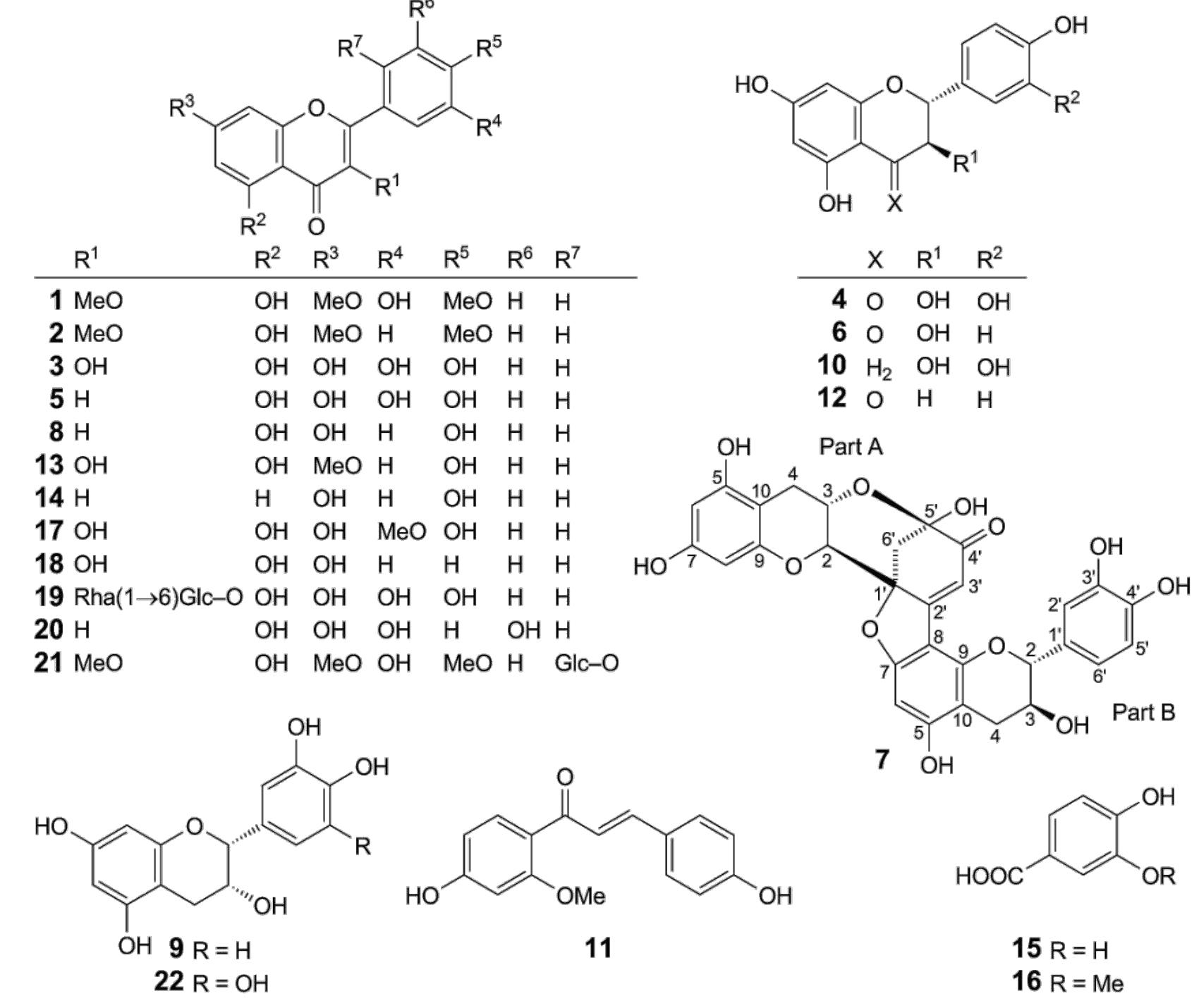 Chemical structures of isolated compounds 1-22 from the