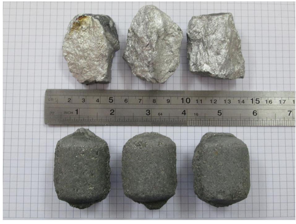 Fenb lump (top) and briquette (bottom). the industrial