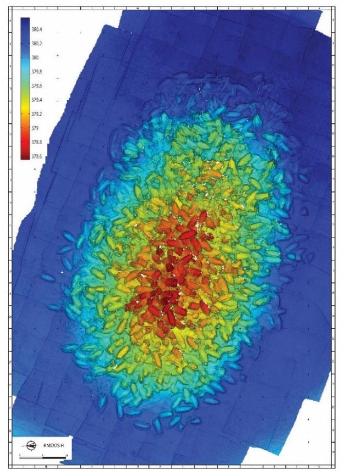 Multibeam bathymetry map of the knidos h shipwreck.