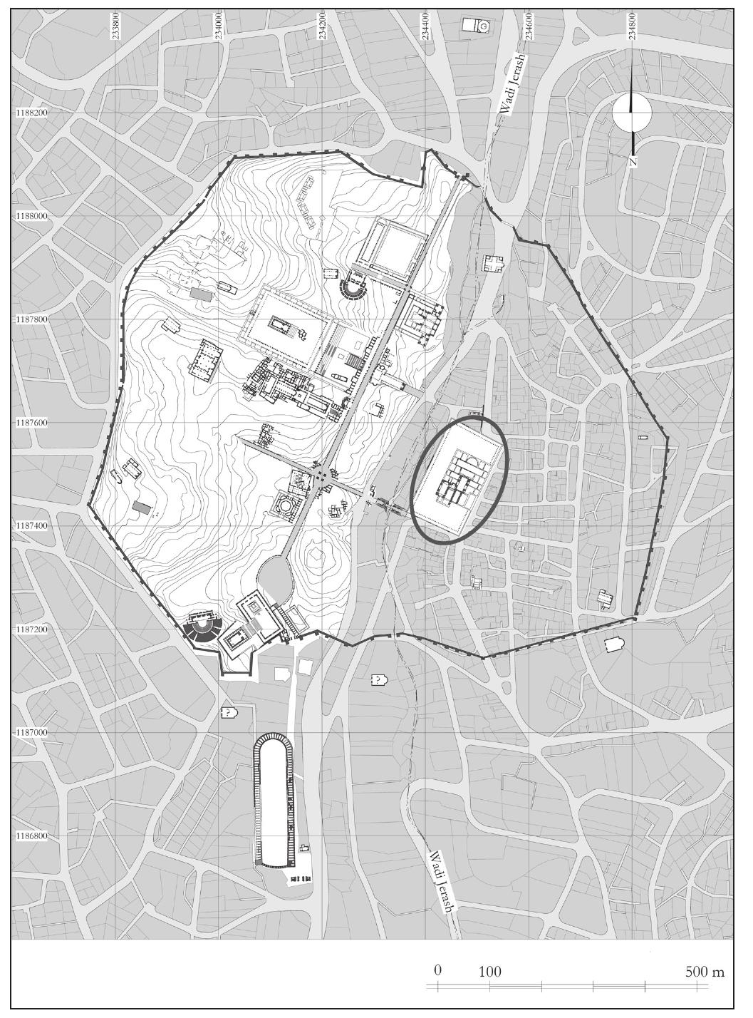 4. general map of jerash: the ‘great eastern baths in the