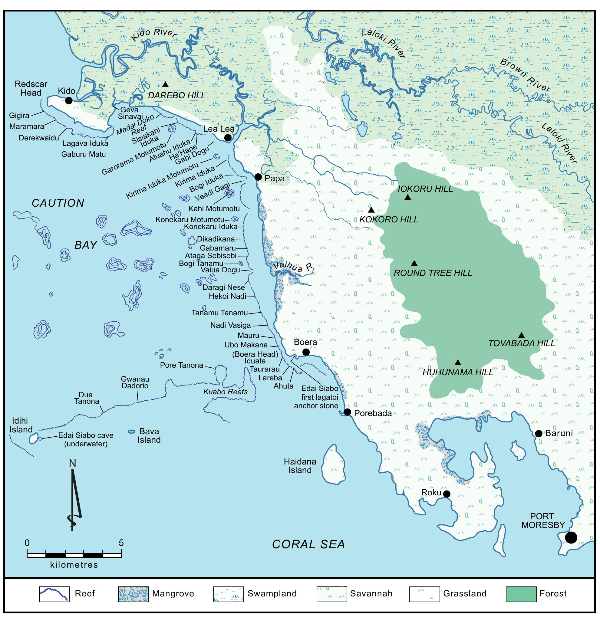 Igure 5.3. motu and koita place-names on the caution bay