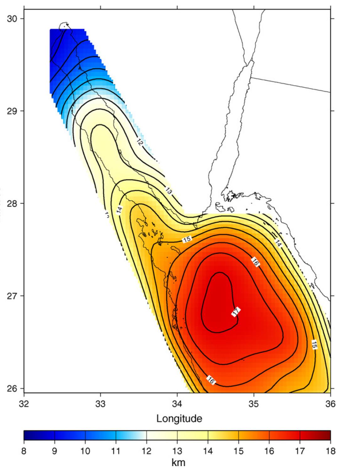 Magnetic model of the moho topography. it is obtained using