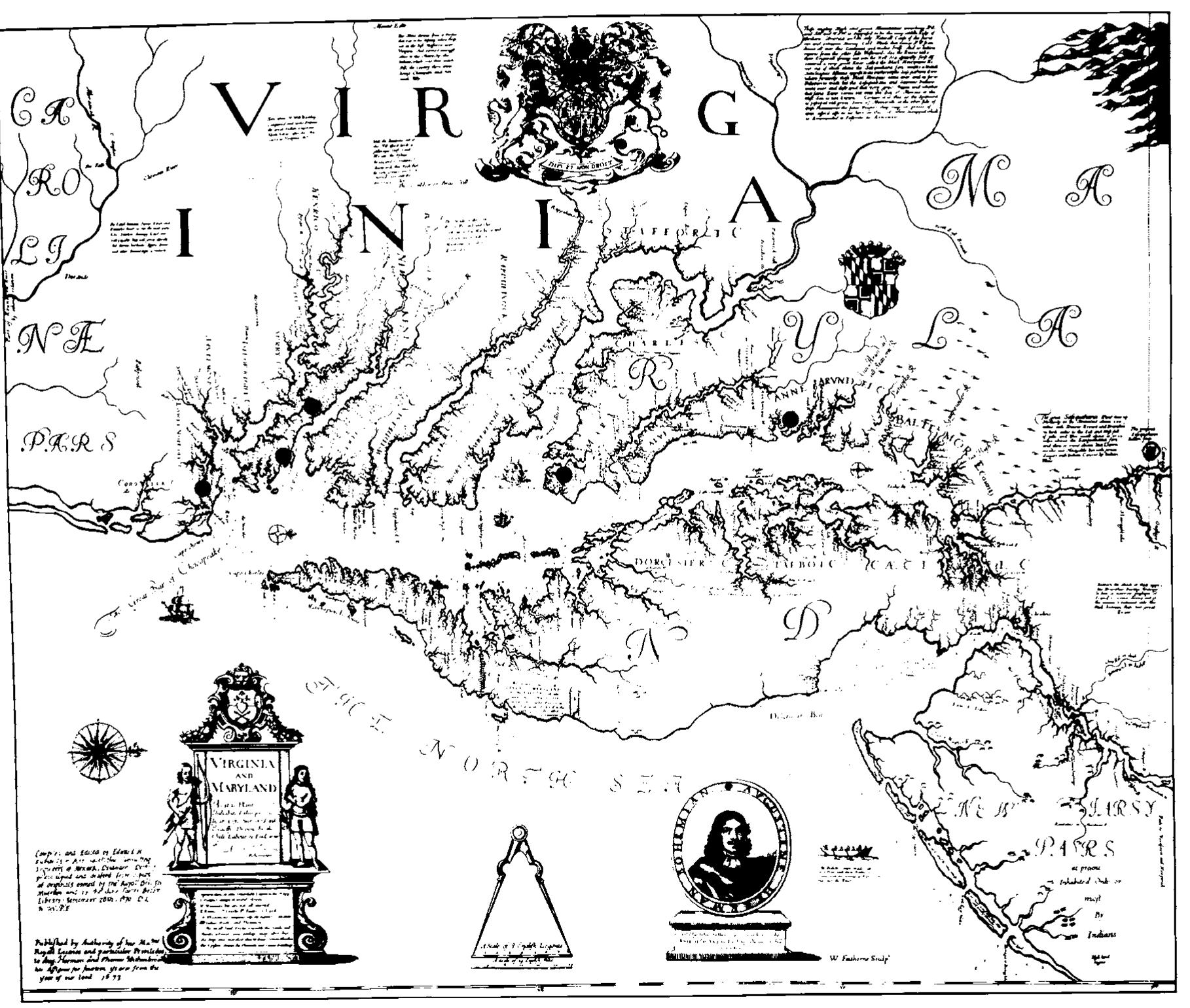2. augustine herman map of 1673 shows chesapeake bay and the