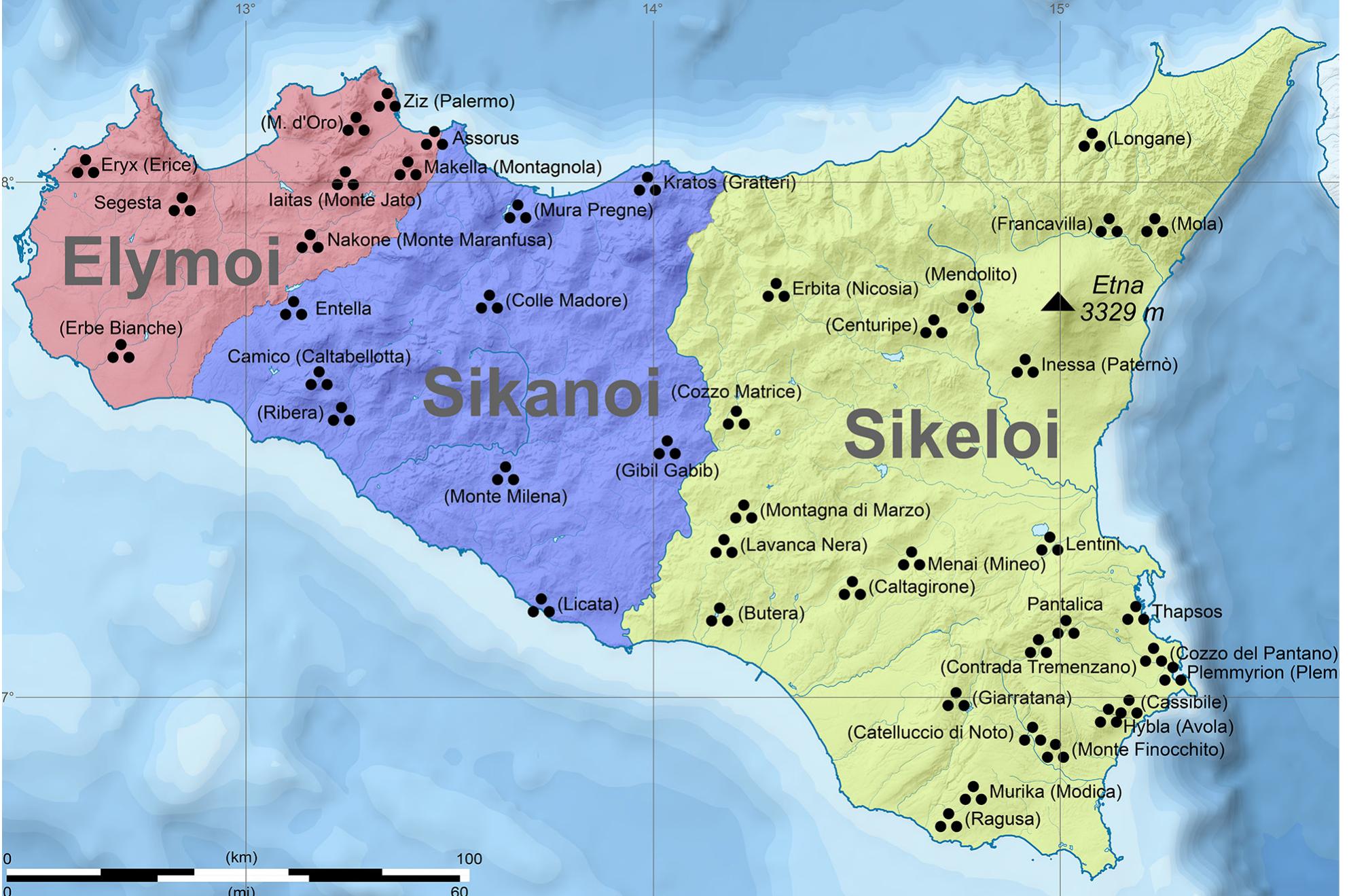 -23: map of sicily showing its proto-sicilian populations.