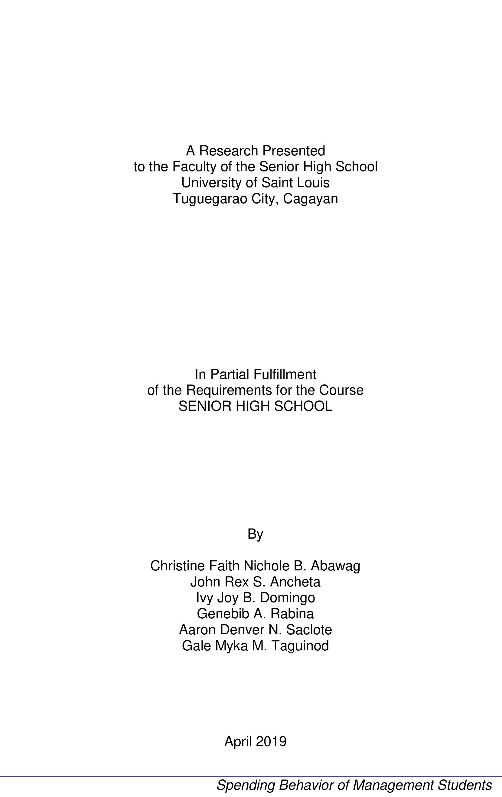 (PDF) Spending Behavior of Management Students