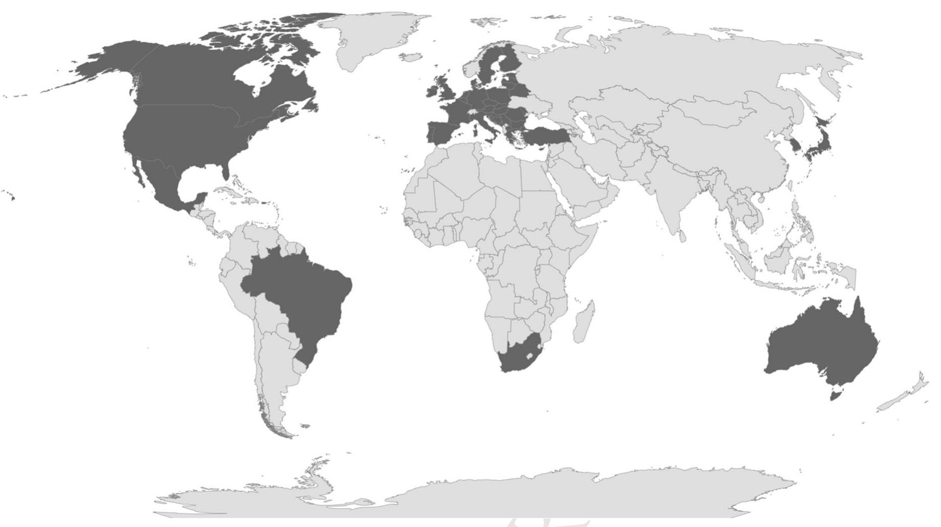 Map showing the countries/political entities including the