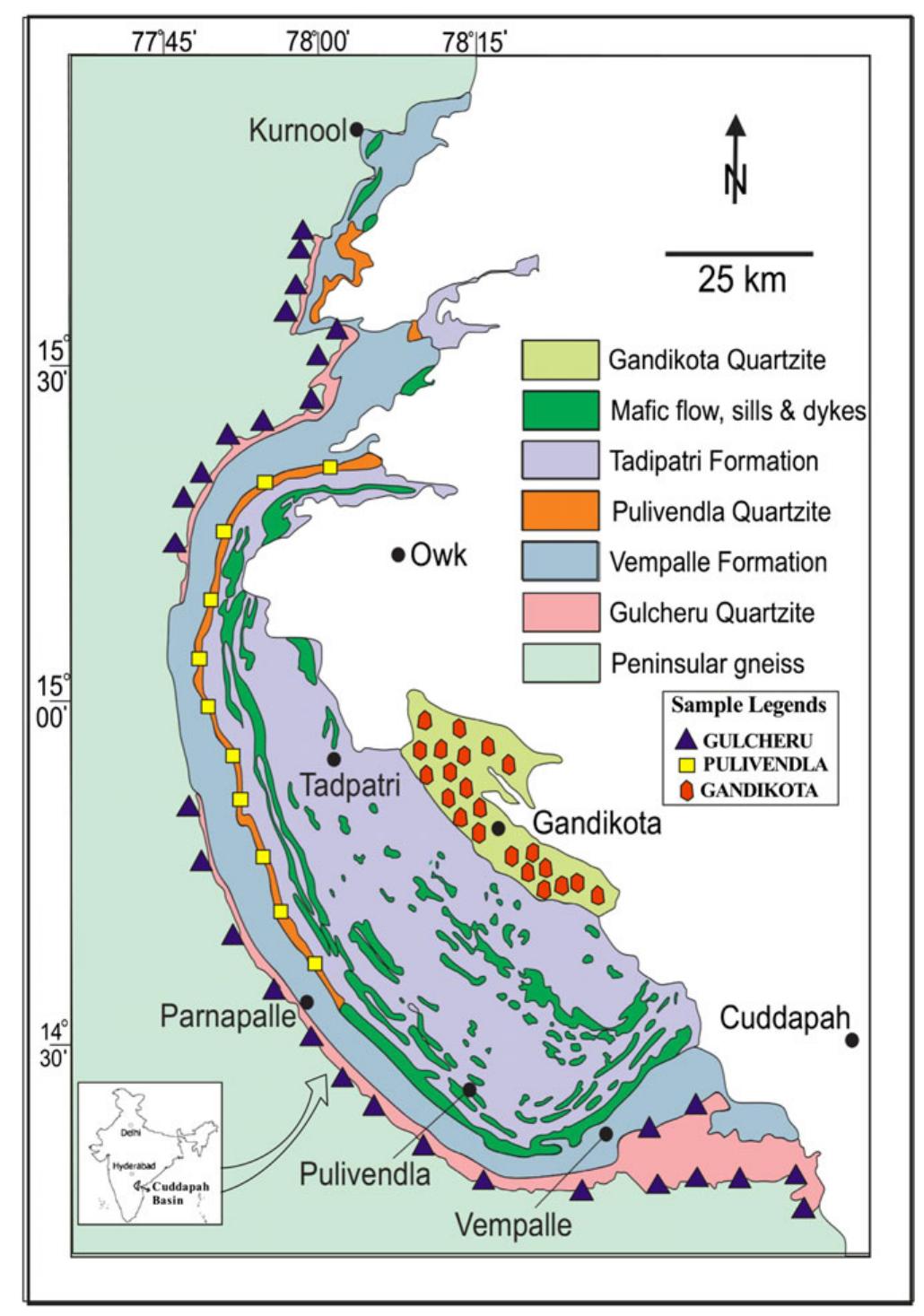 Geological map of cuddapah basin showing different subgroups