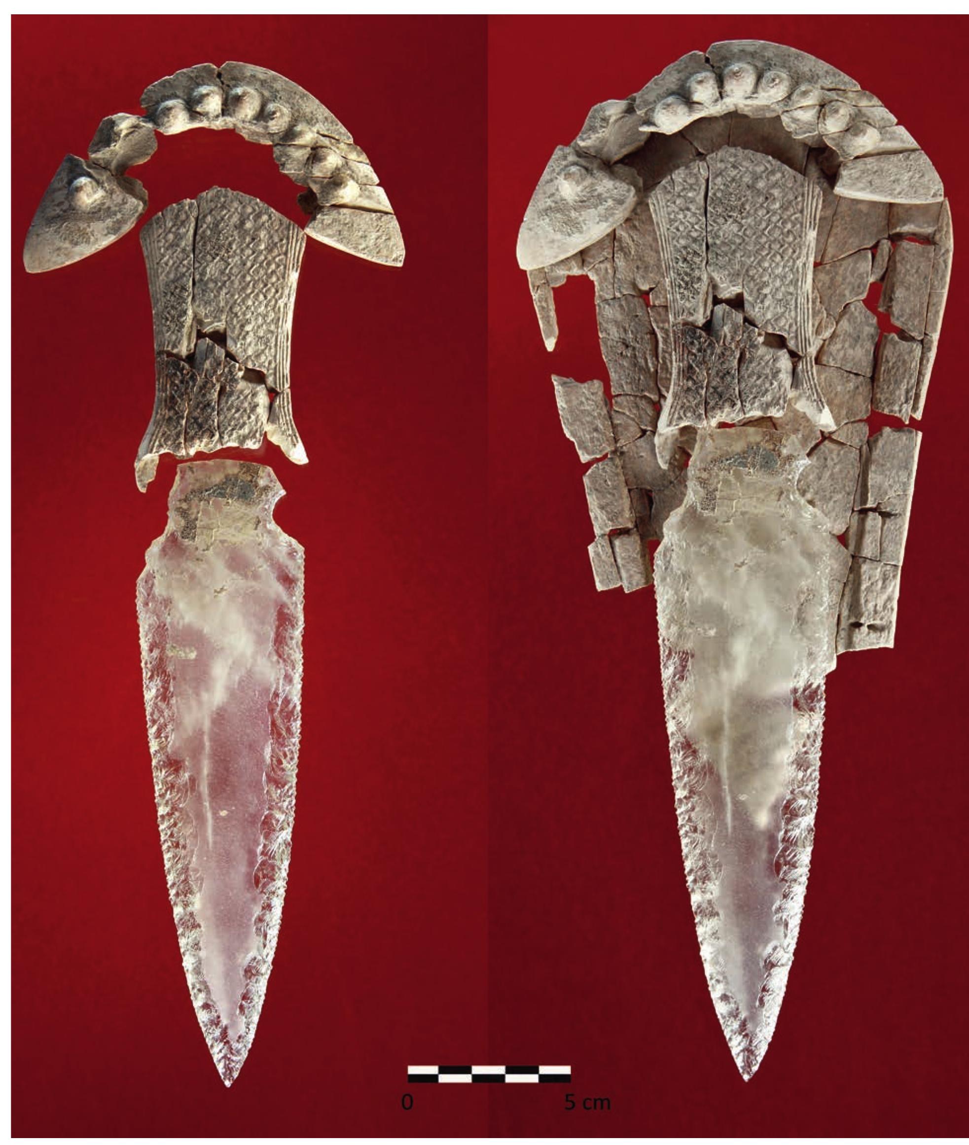 Dagger with ivory hilt and sheath and rock crystal blade