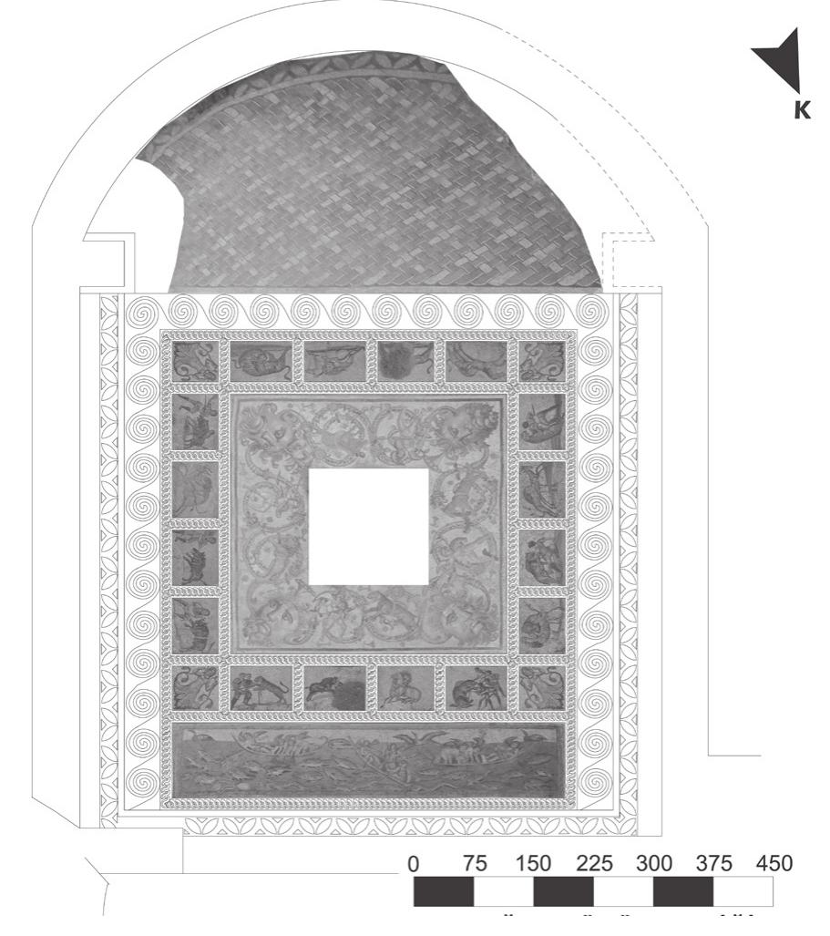 7. unit d, plan and layout of the floor mosaic (drawing: f.